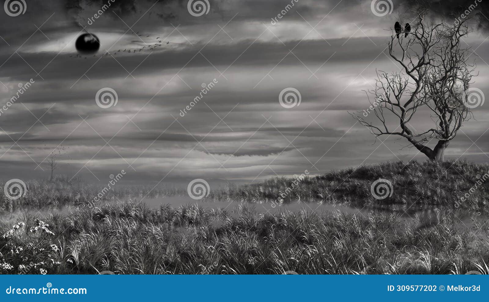 Black sun over the marsh stock illustration. Illustration of fantasy ...
