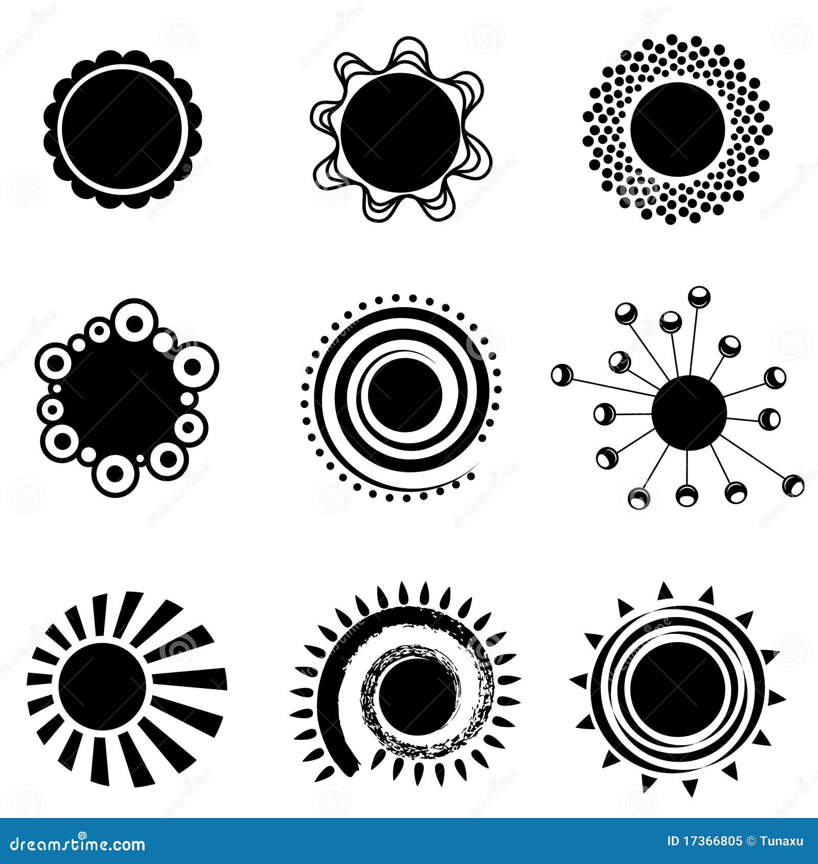 Black sun symbols stock vector. Illustration of abstract - 17366805