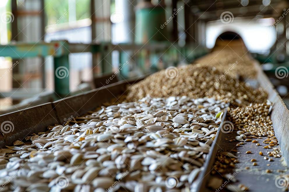 Black Sunflower Seeds Production Process Stock Photo - Image of protein ...