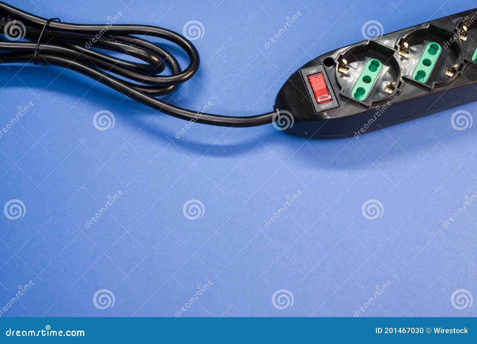 Black Surge Protector on a Blue Background Stock Photo - Image of cord ...