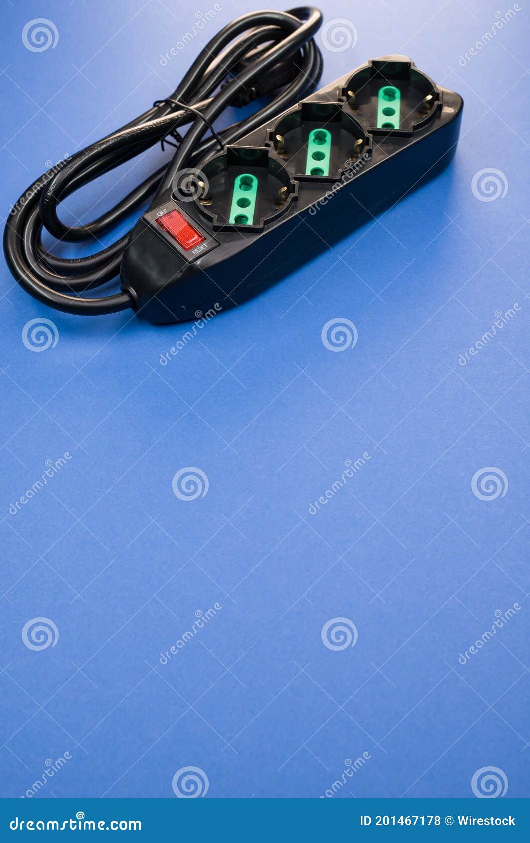 Black Surge Protector on a Blue Background Stock Photo - Image of spike ...