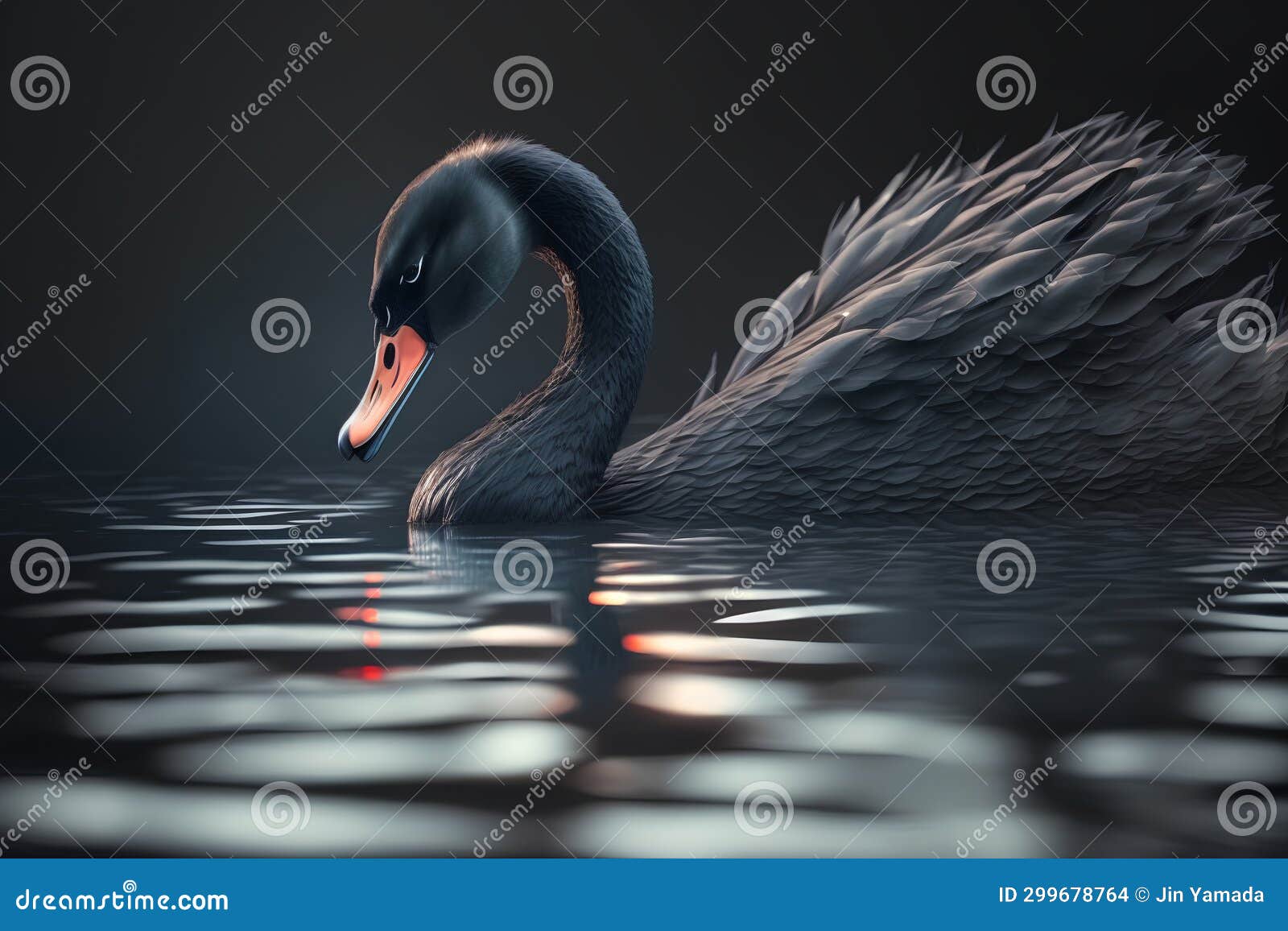 Black Swan Swimming on the Water. 3d Render Illustration Stock ...