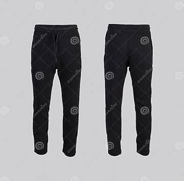Black Sweatpants Front and Back View Isolated Stock Image - Image of ...