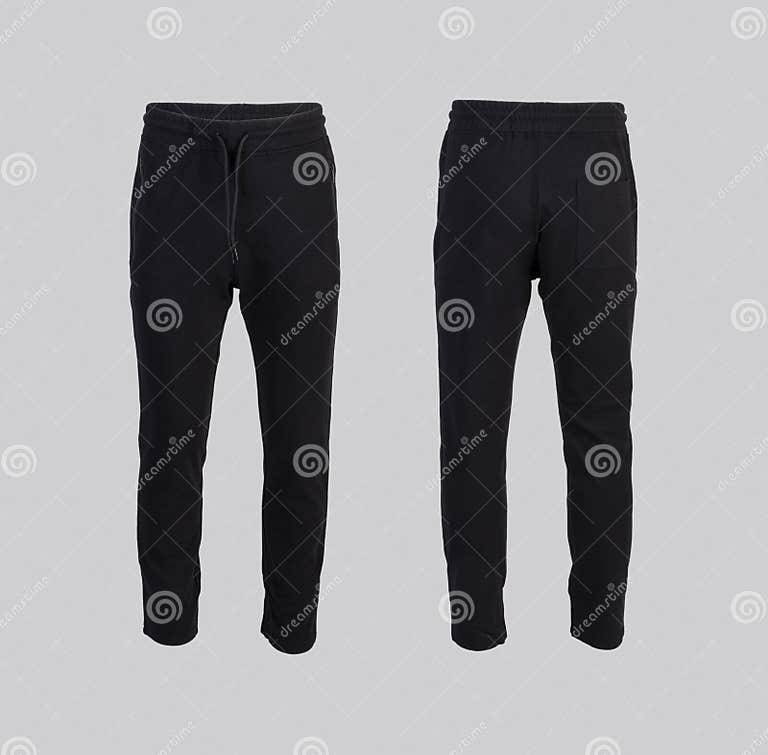Black Sweatpants Front and Back View Isolated Stock Image - Image of ...