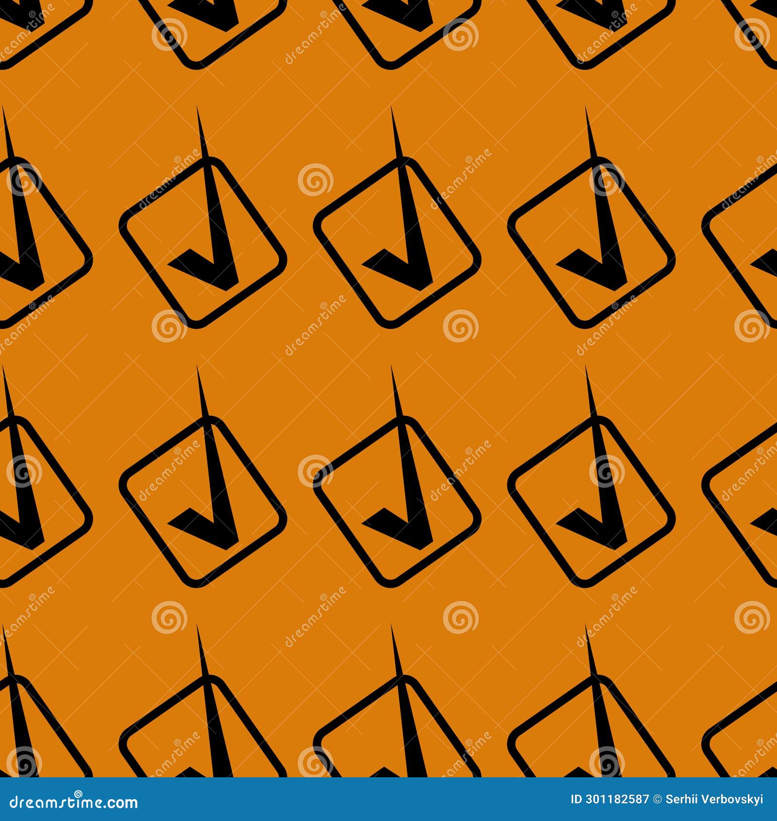 Seamless Pattern with Black Check Marks on Orange Background. Vector ...