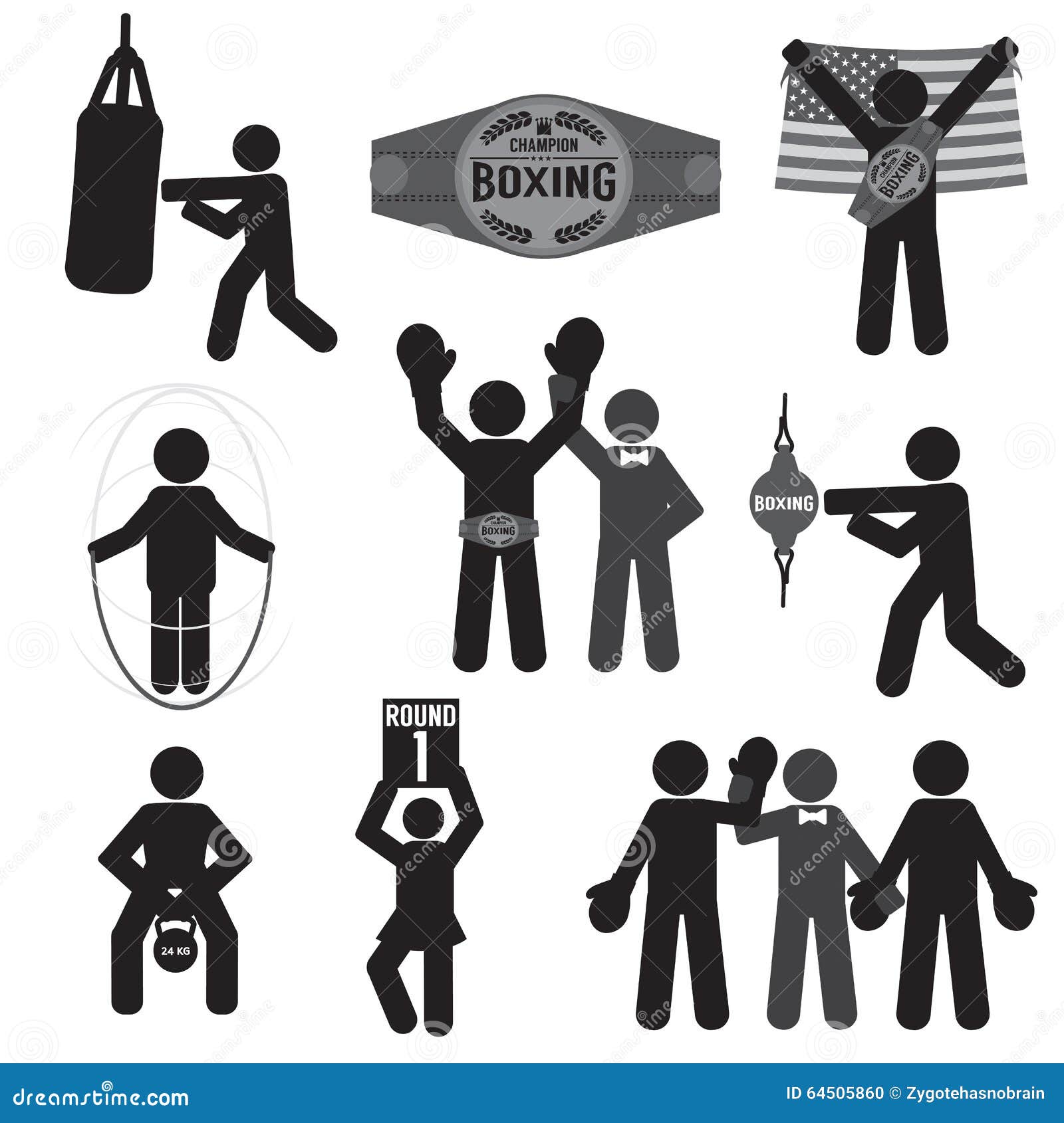 Black Symbol Boxing Icon Set. Stock Vector - Illustration of flag ...