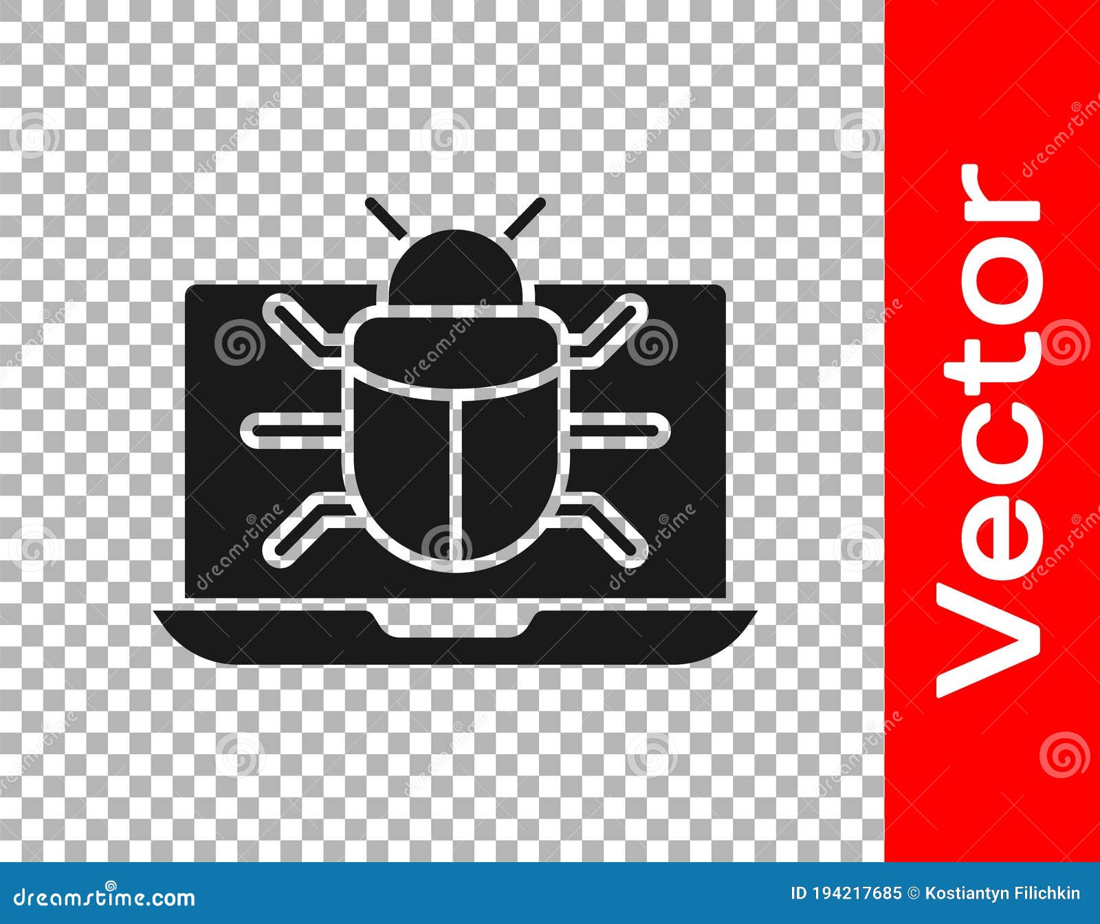 Black System Bug on Monitor Icon Isolated on Transparent Background ...