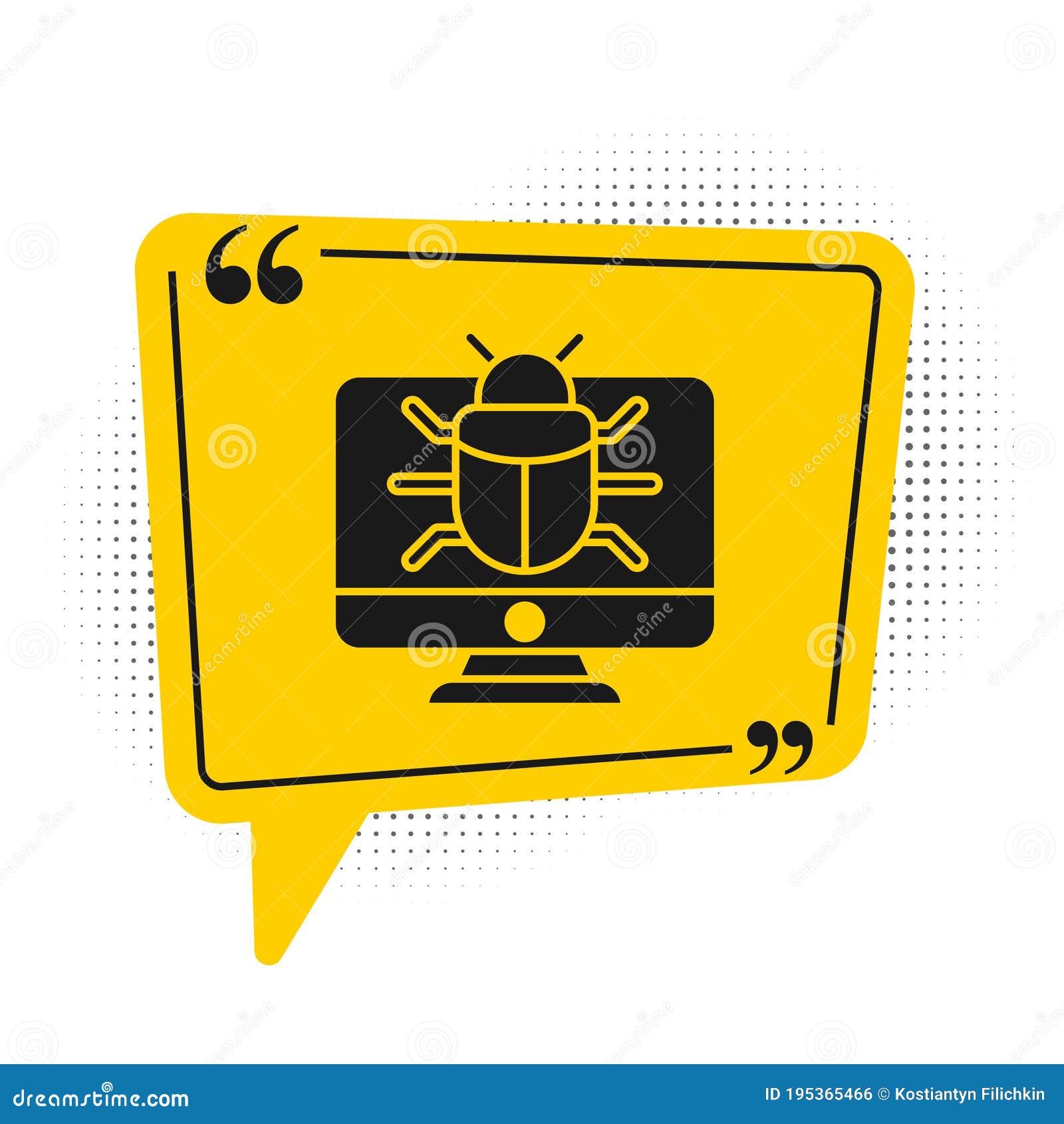 Black System Bug on Monitor Icon Isolated on White Background. Code Bug ...