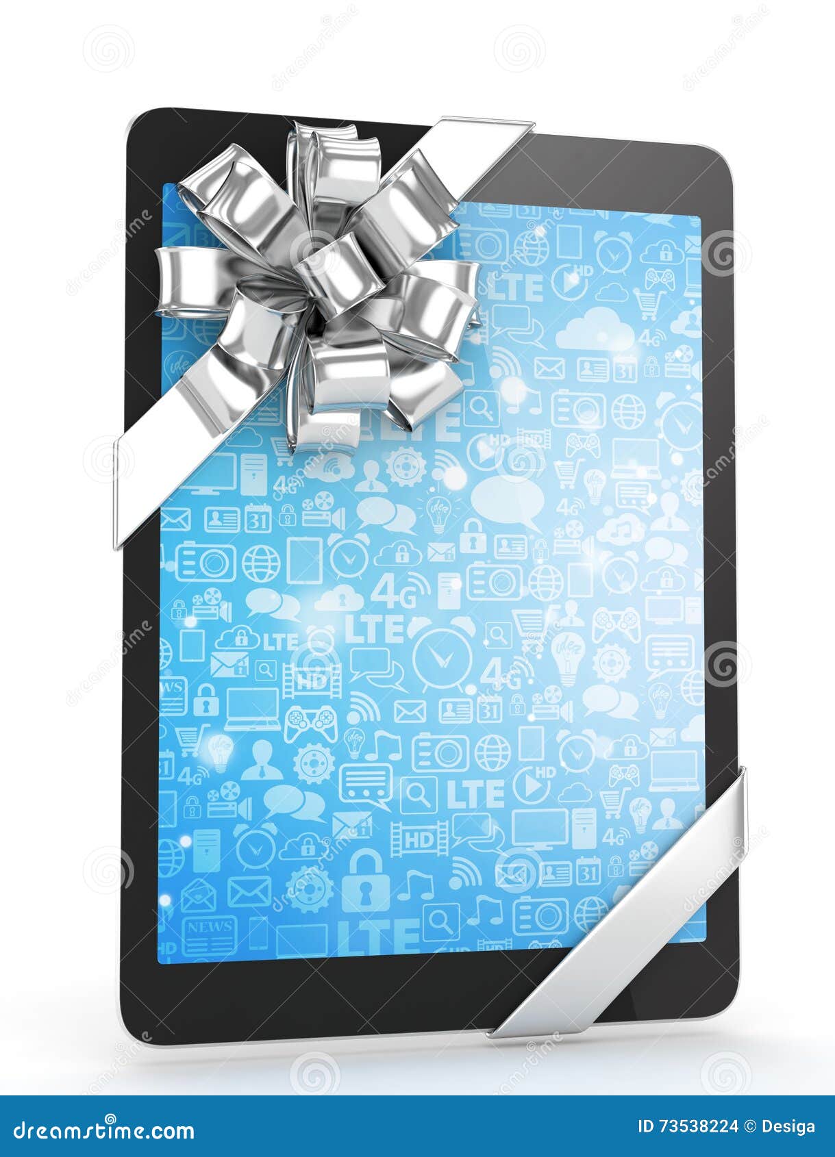 Black Tablet with Bow. 3D Rendering. Stock Illustration - Illustration ...