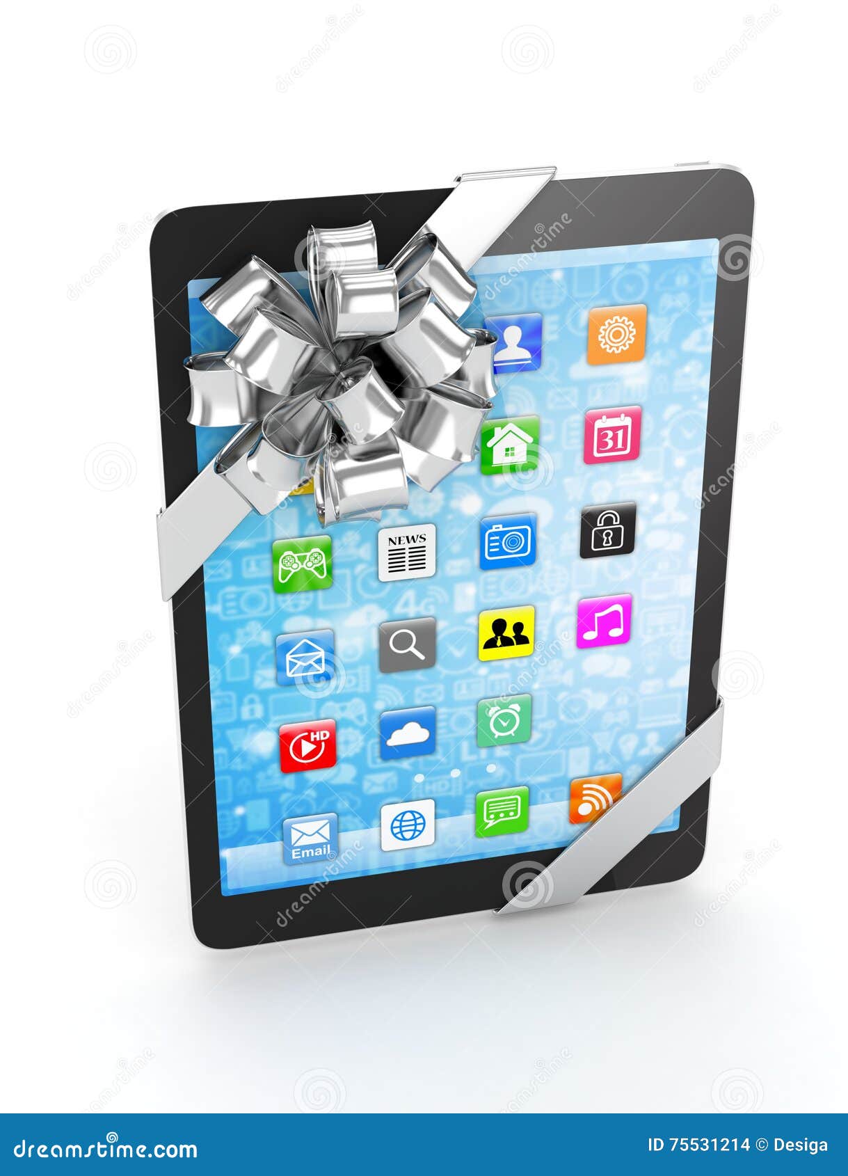 Black Tablet with Bow. 3D Rendering. Stock Illustration - Illustration ...