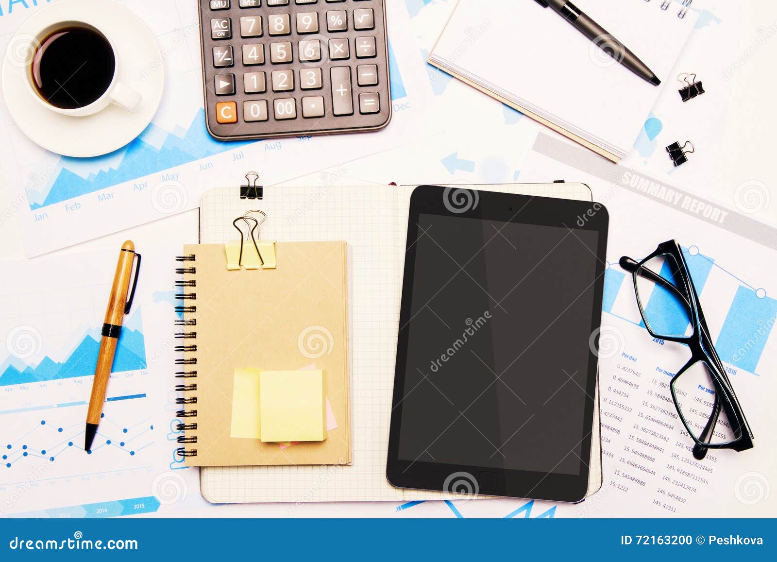 Black Tablet Business Reports Stock Photo - Image of graphs, copy: 72163200