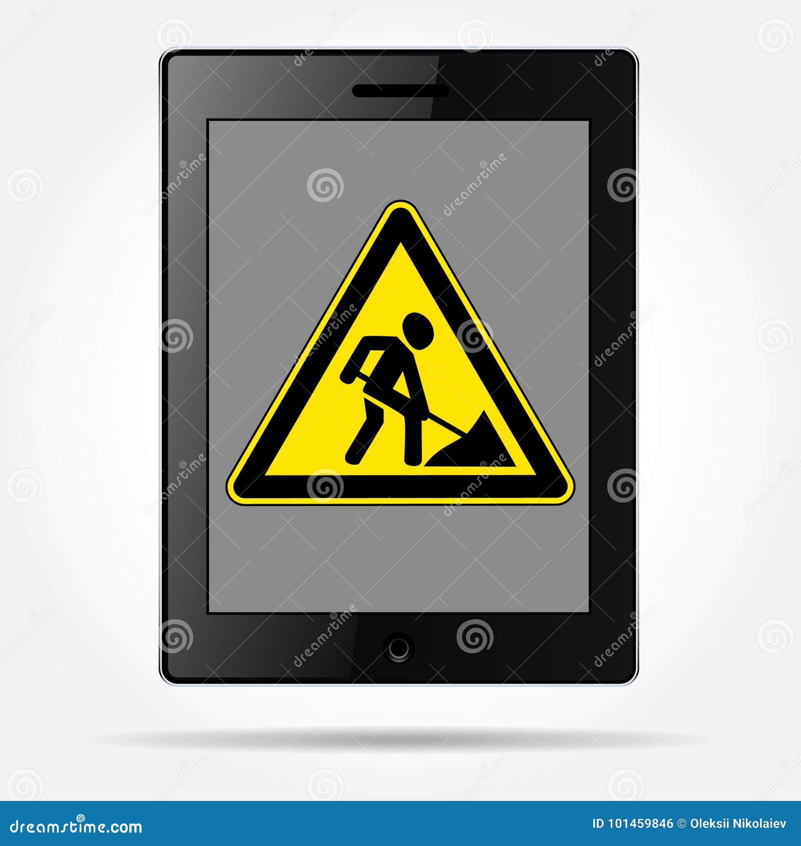 Black Tablet with Image Sign of Repair Work. Repair of Electronic ...
