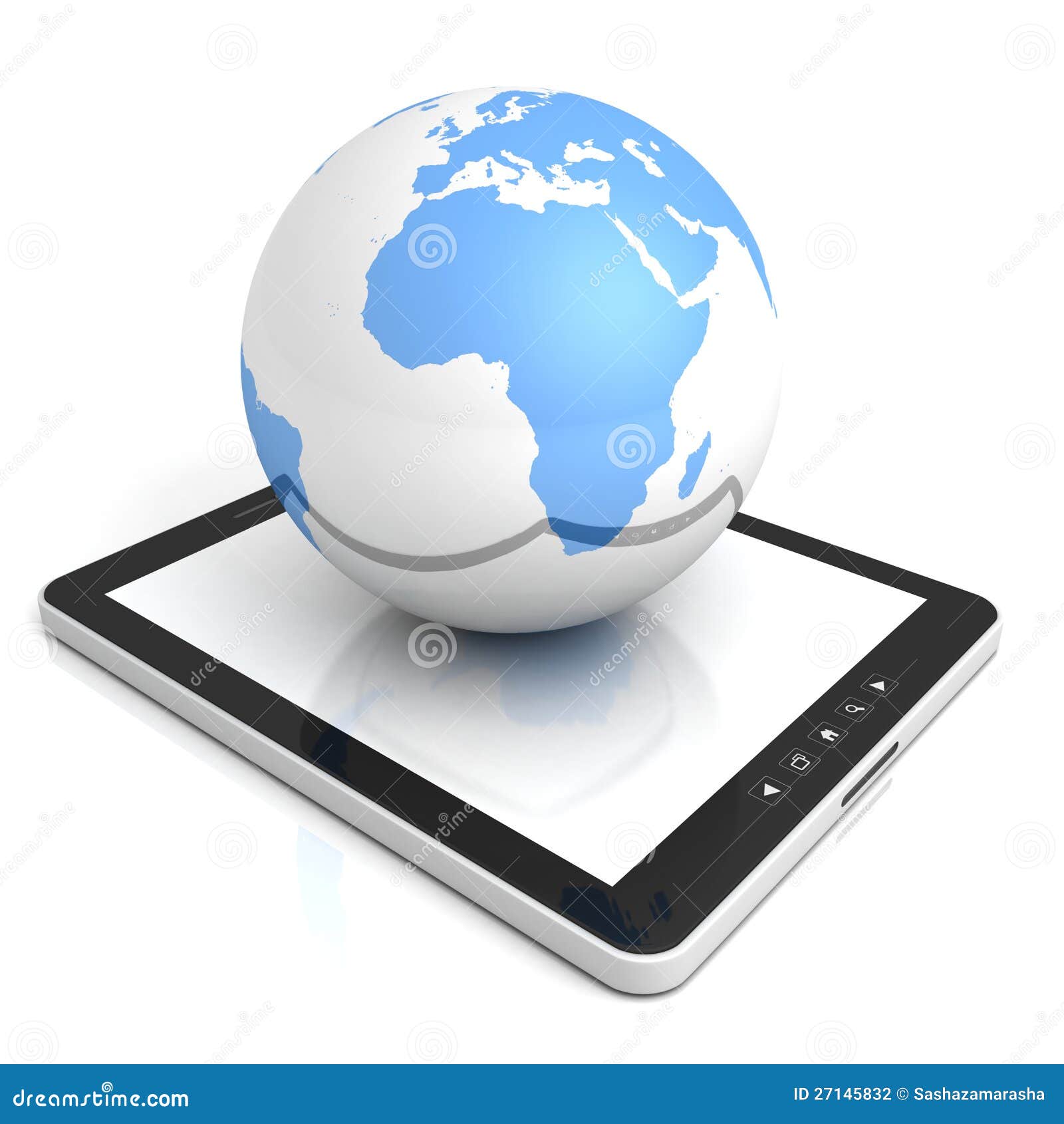 Black Tablet PC with Blue Globe Sphere Stock Illustration ...