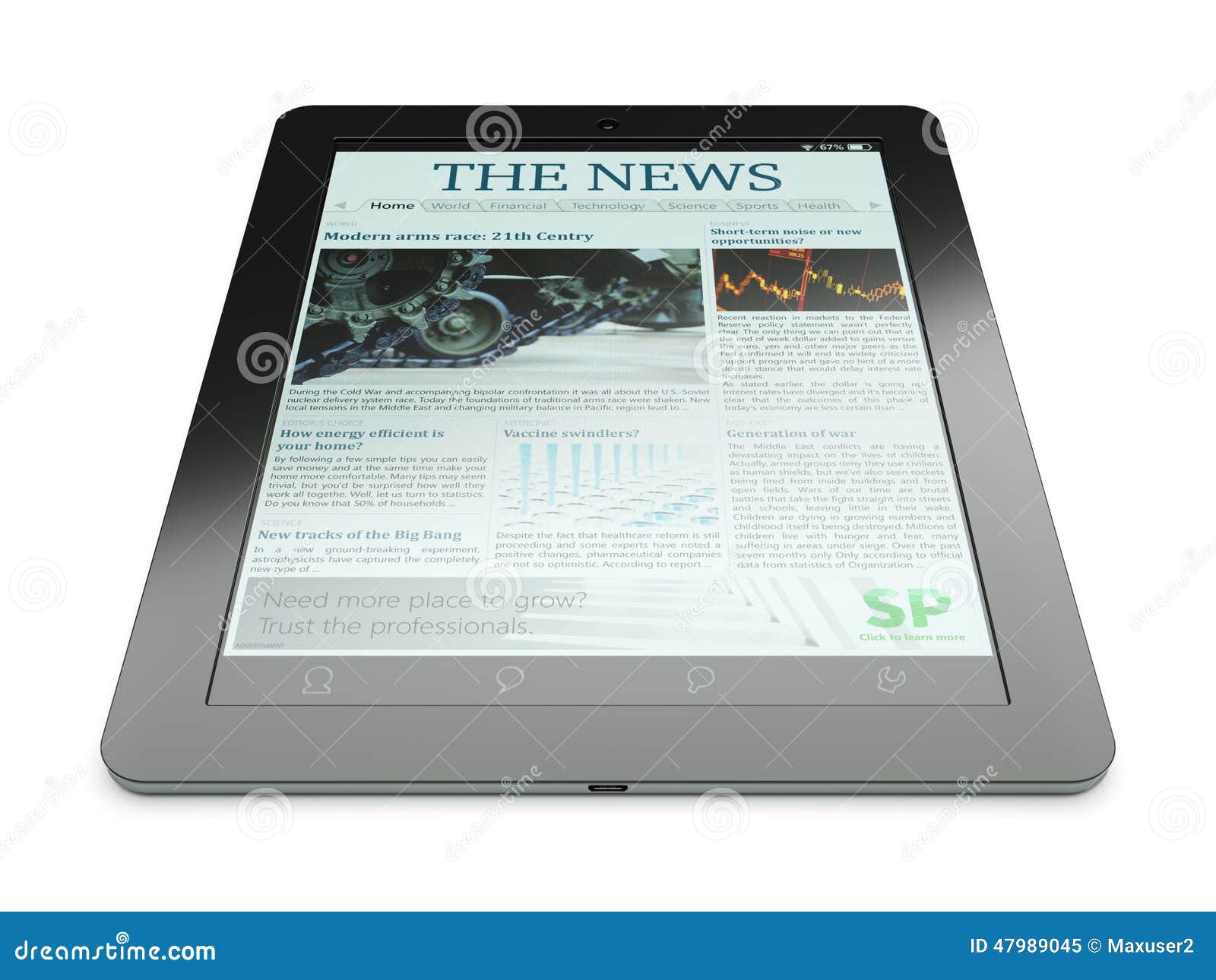 Black Tablet PC with Newspaper App Stock Image - Image of communication ...
