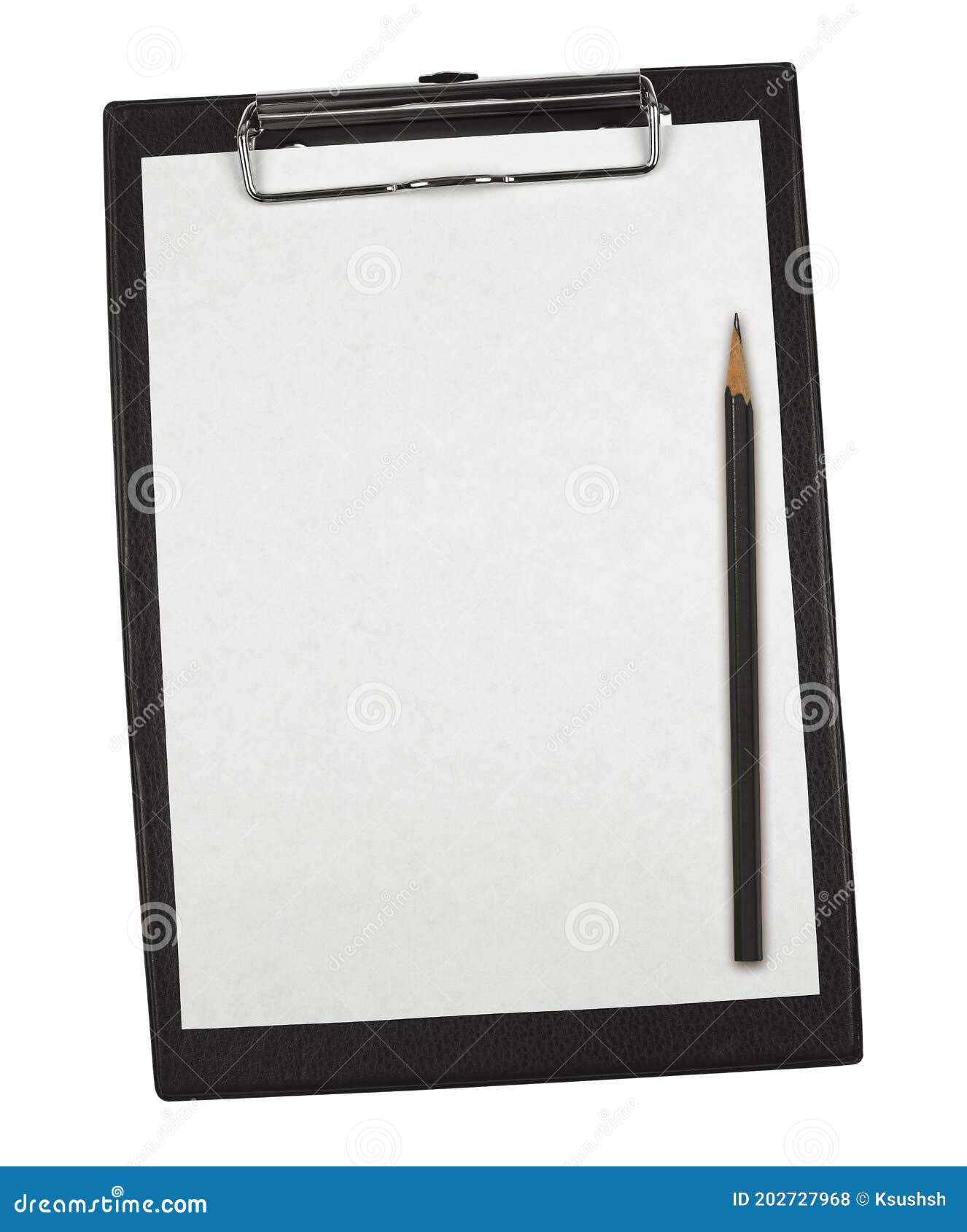 Black Tablet with Piece of Empty Paper and Pensil Isolated on White ...