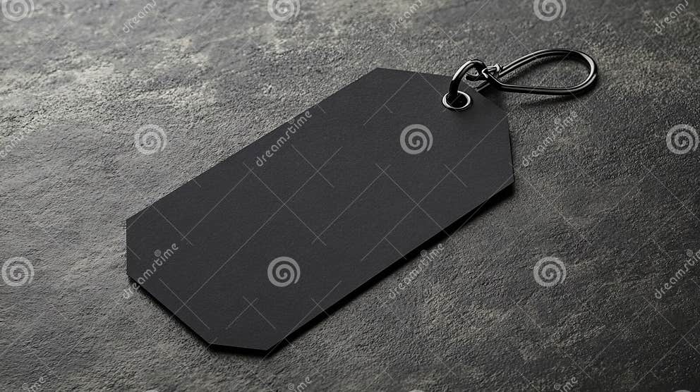 A Black Tag with a Metal Ring on a Black Surface Stock Image - Image of ...