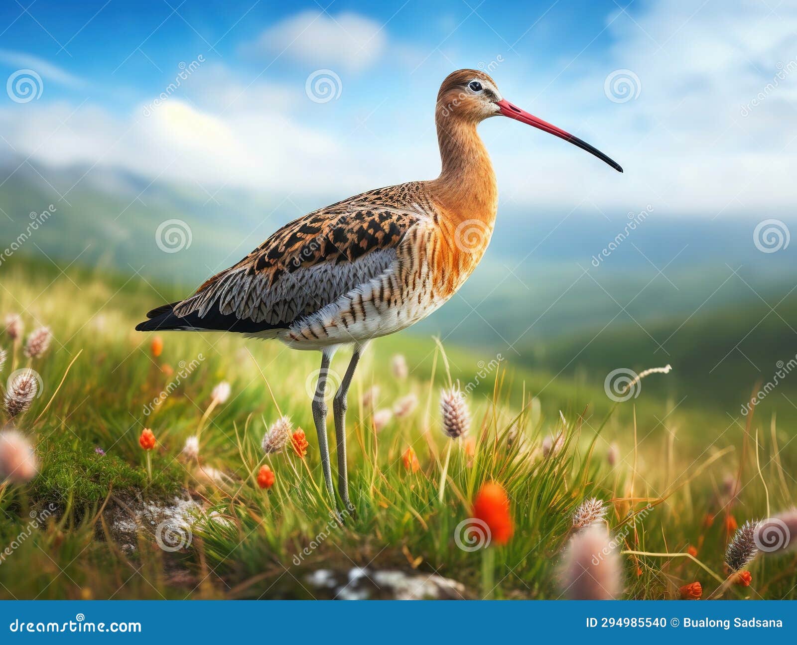 Black Tailed Godwit in the Meadow on a Stock Illustration ...