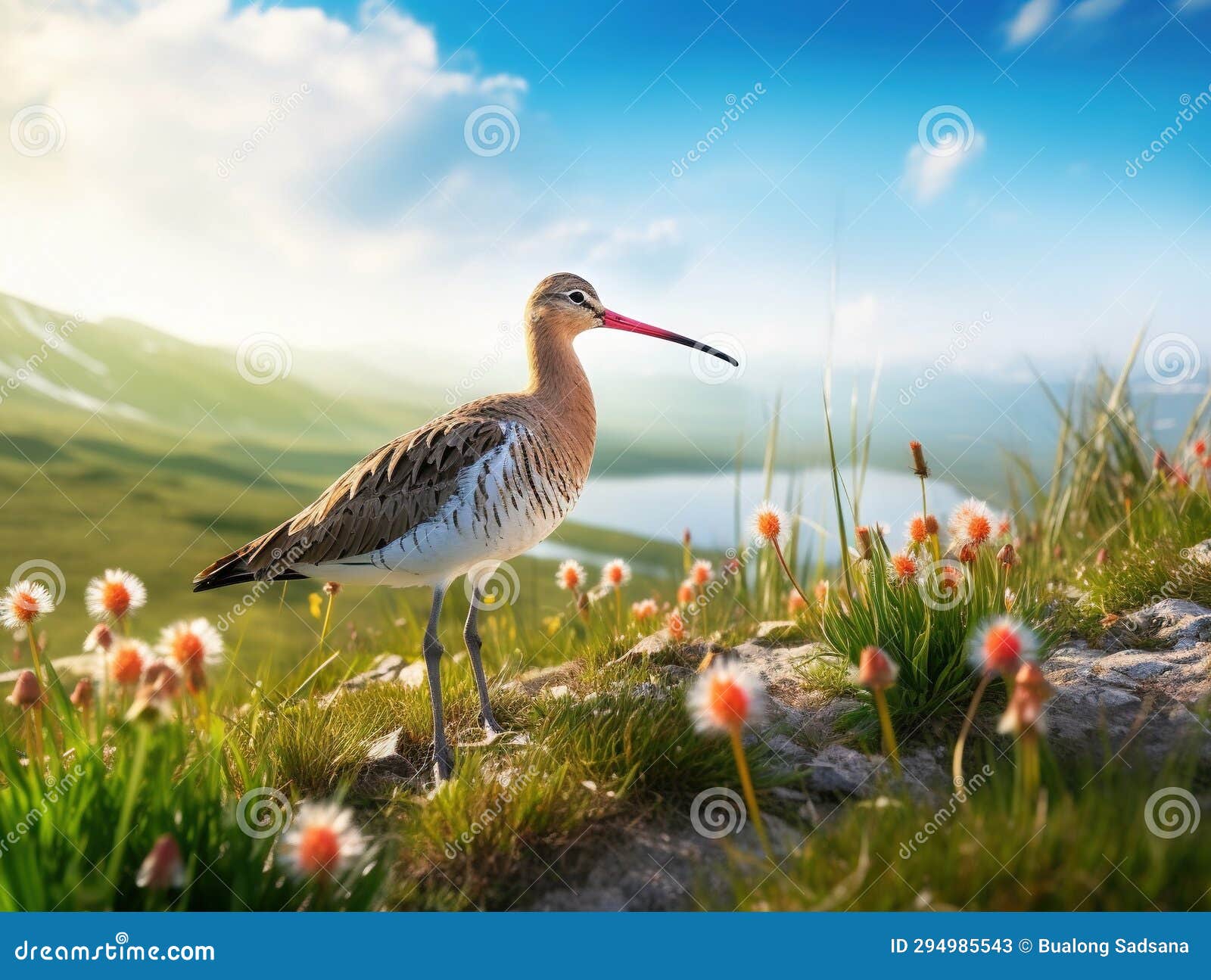 Black Tailed Godwit in the Meadow on a Stock Illustration ...