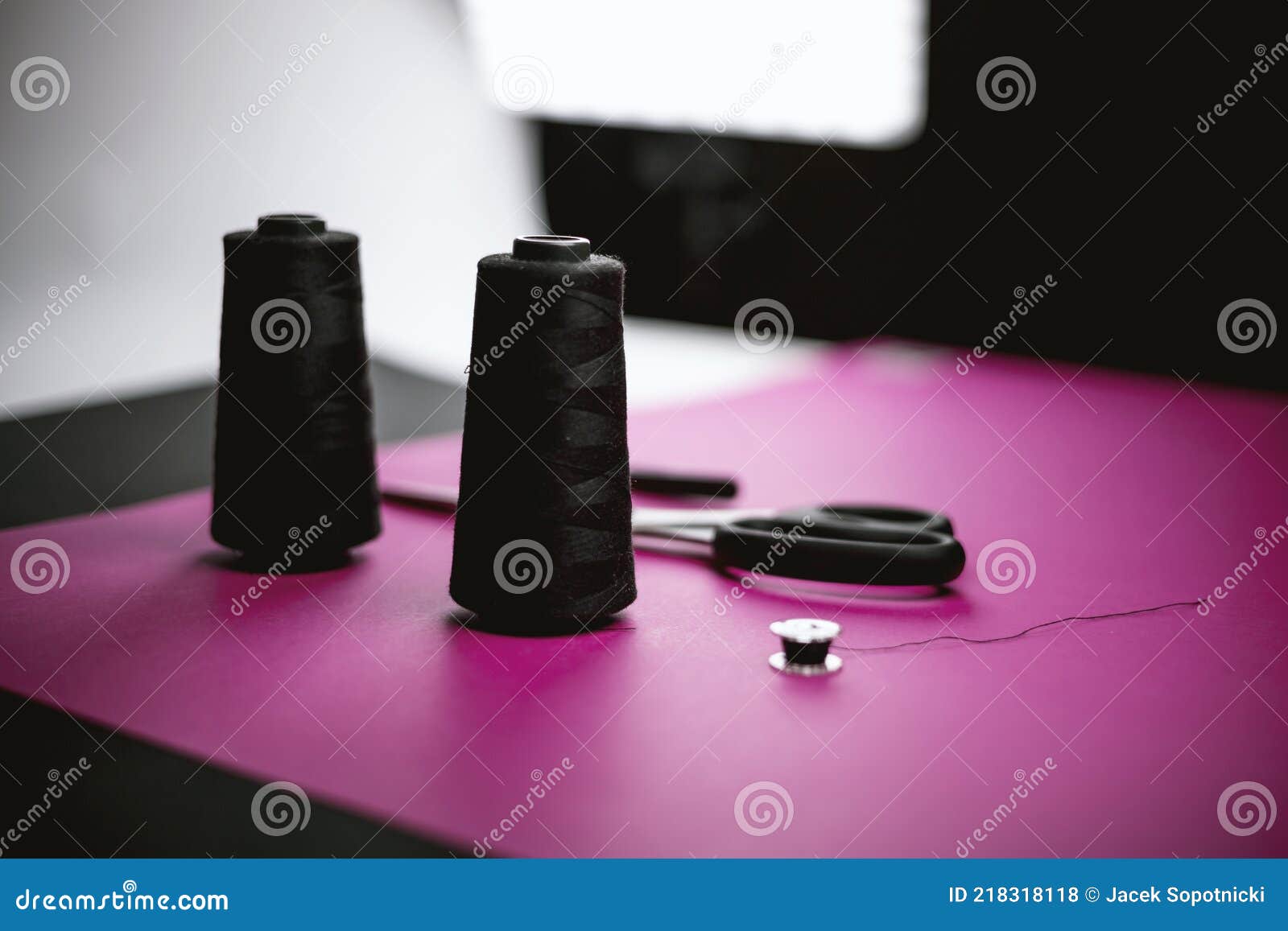Black Tailoring Accessories on Pink Background Stock Photo - Image of ...