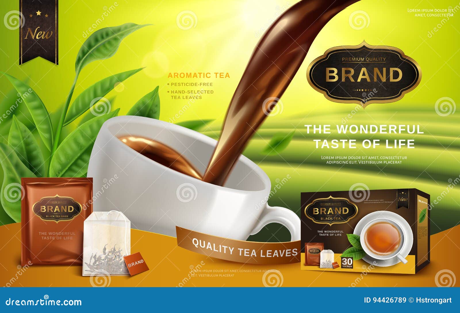 Black tea ad stock vector. Illustration of enjoy, product - 94426789