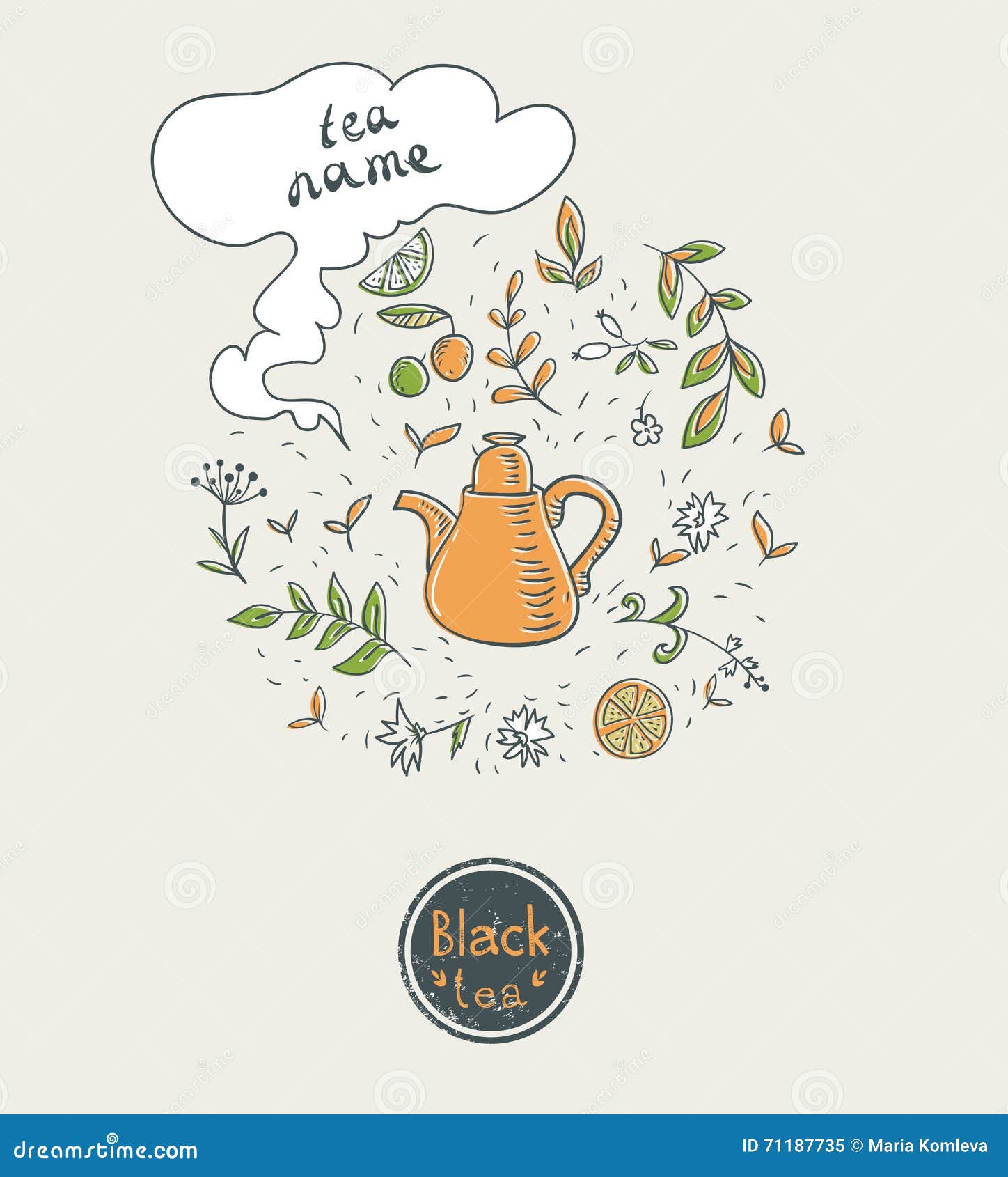 Black tea card design stock vector. Illustration of drawing - 71187735