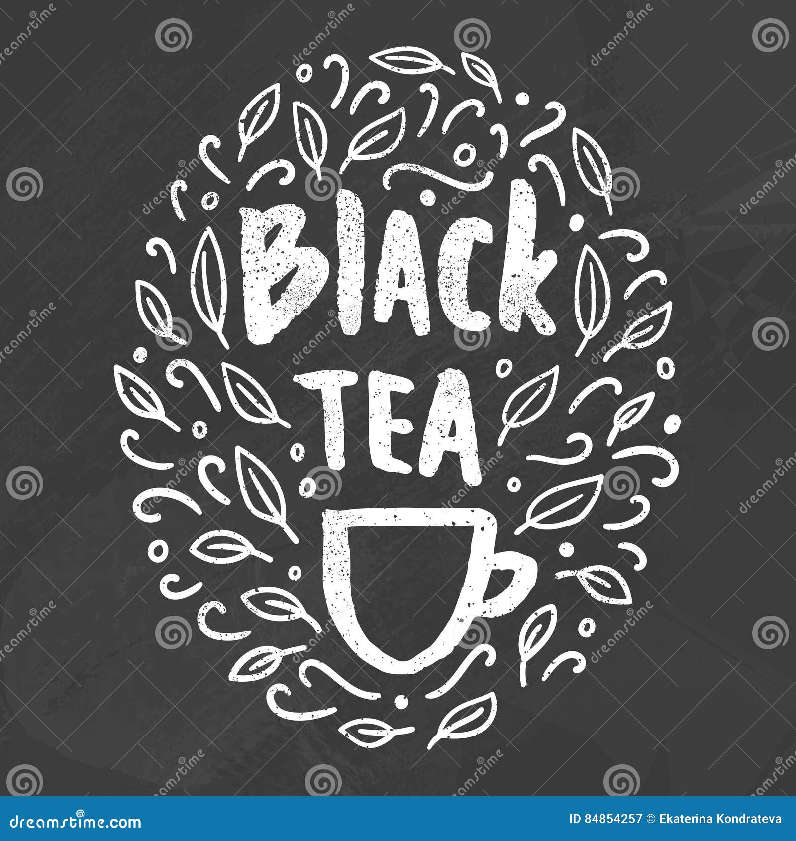 Black Tea Doodles. Chalk Art on the Blackboard Stock Vector ...