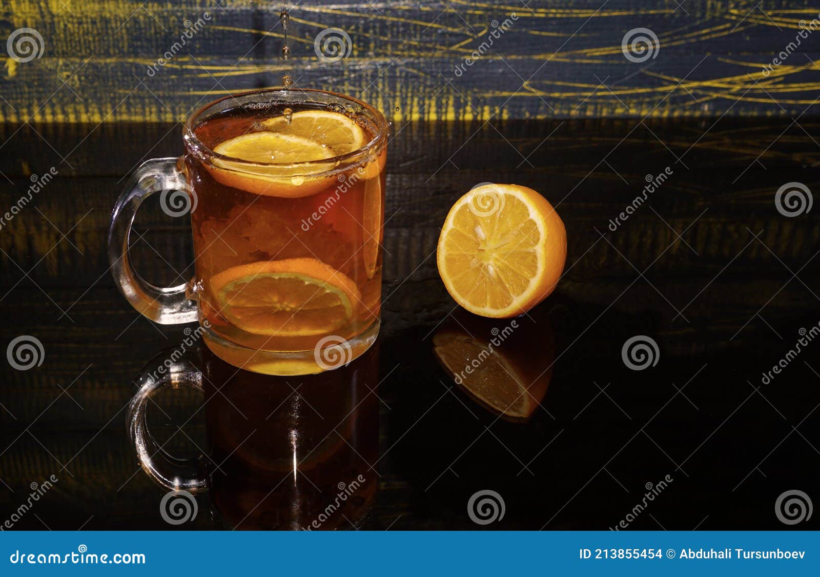 Black tea with lemon stock photo. Image of black, food - 213855454