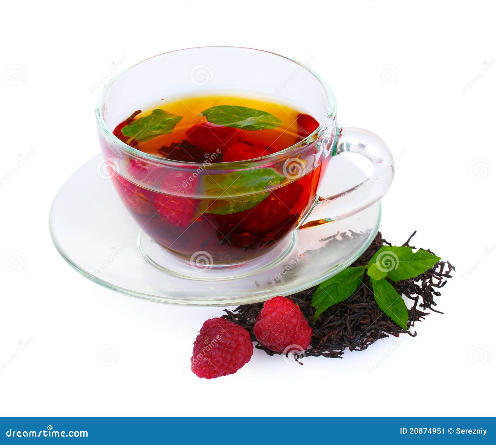 Black Tea, Mint and Raspberry in Cup Stock Image - Image of water ...