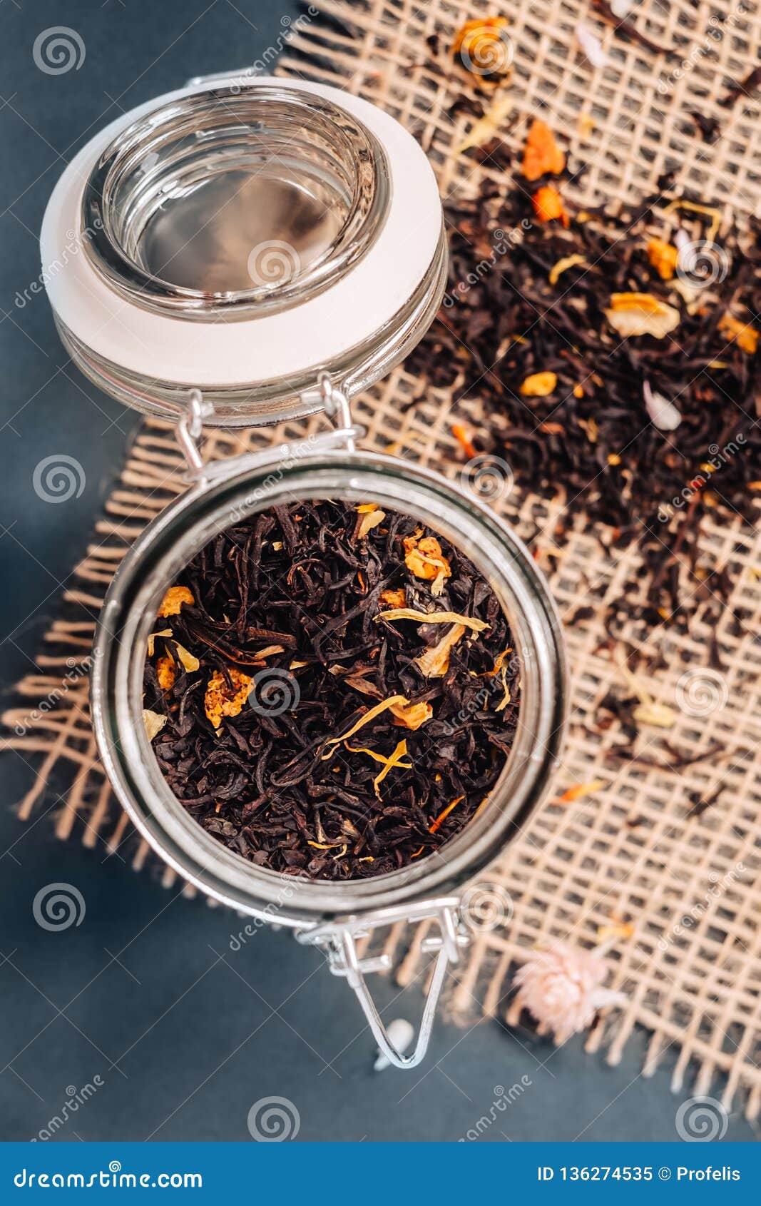 Black Tea with Natural Additives in a Glass Jar Stock Image - Image of ...