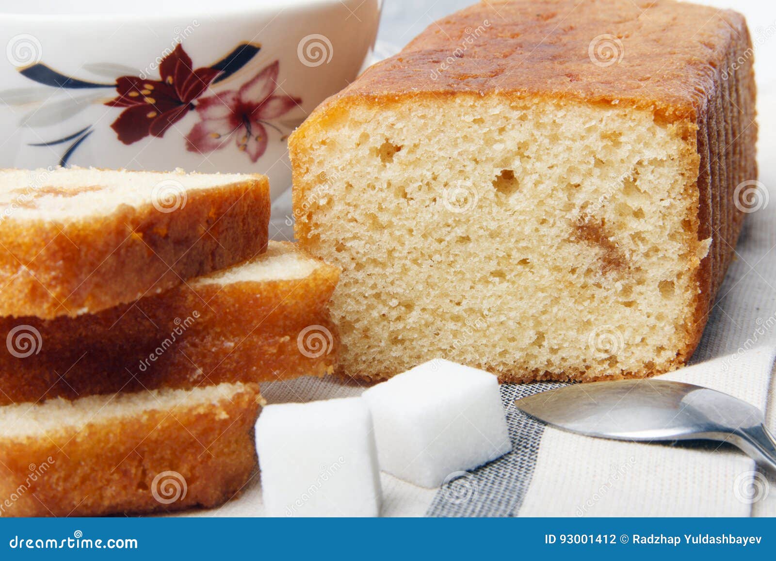 Black Tea with Sugar and Cake with Jam on Wooden Background Stock Photo ...
