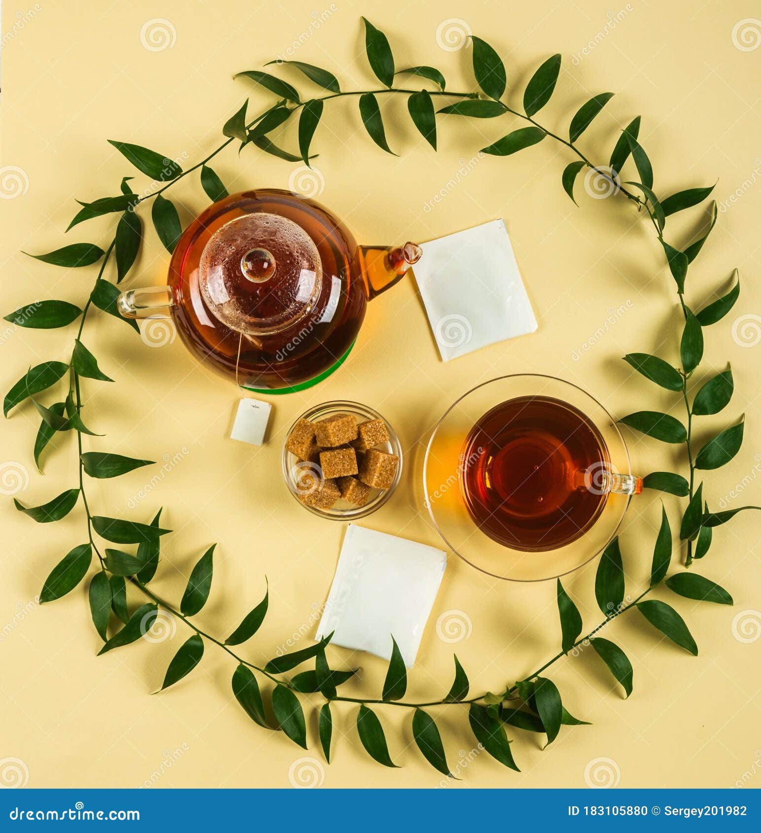 Black Tea on a Yellow Background. Stock Photo - Image of circle ...