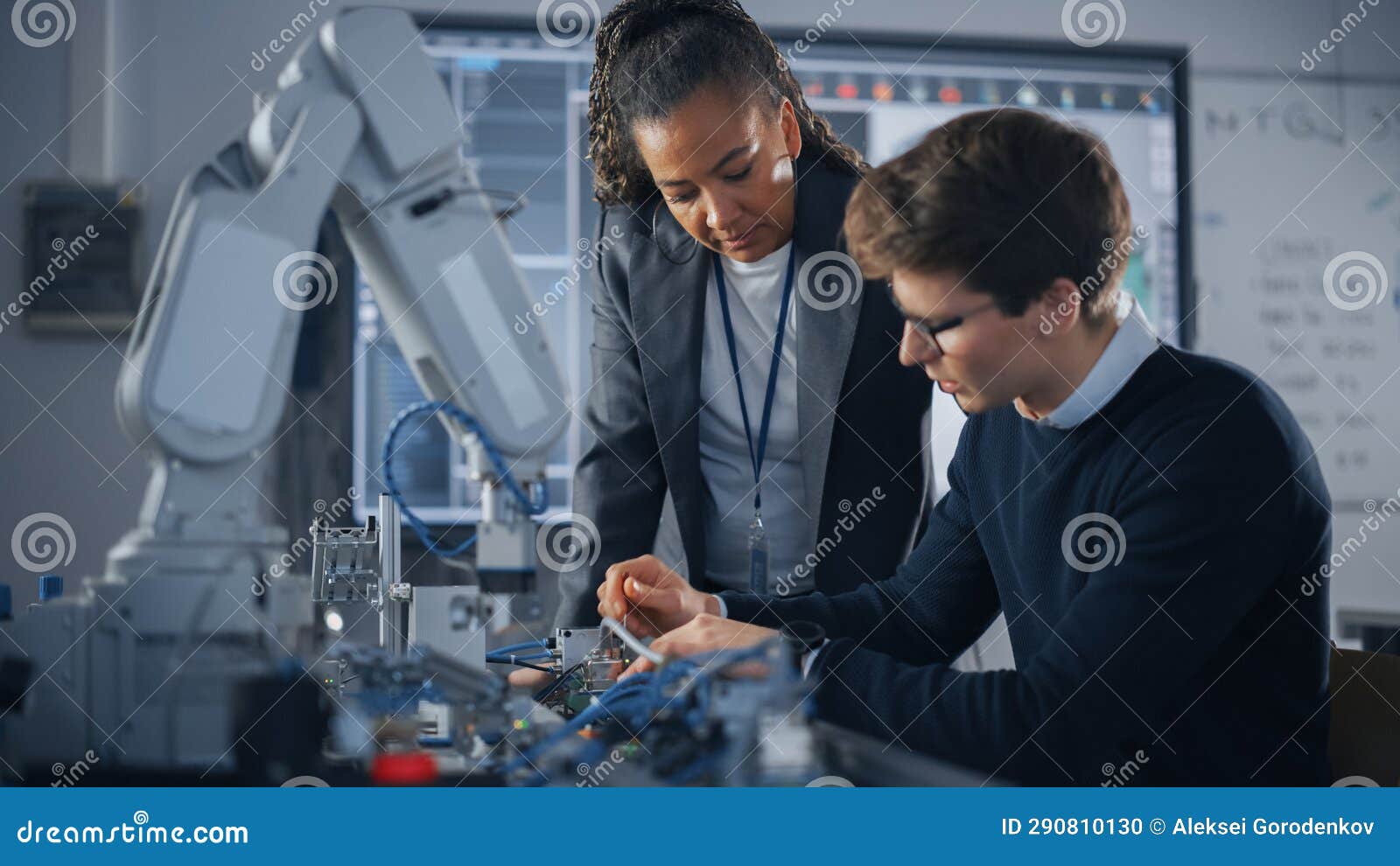 Black Teacher Giving Advices To Her Student, Uses Screwdriver during the Lesson. Engineer ...
