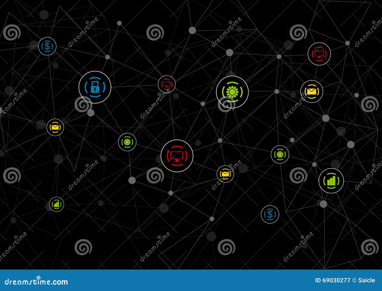 Black Tech Background with Communication Icons Stock Vector ...
