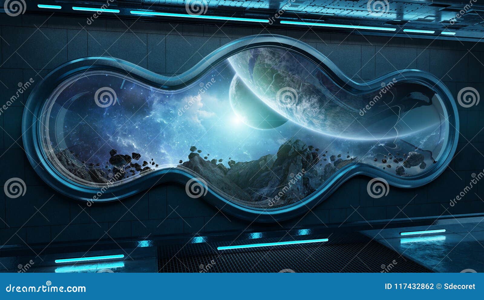 Black Tech Spaceship Round Window Interior Background 3D Rendering ...