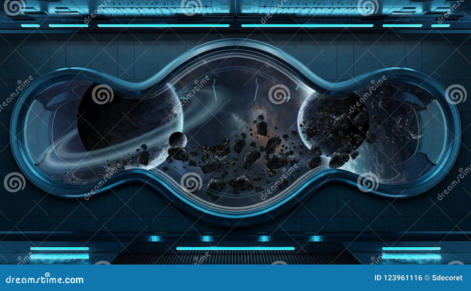 Black Tech Spaceship Round Window Interior Background 3D Rendering ...