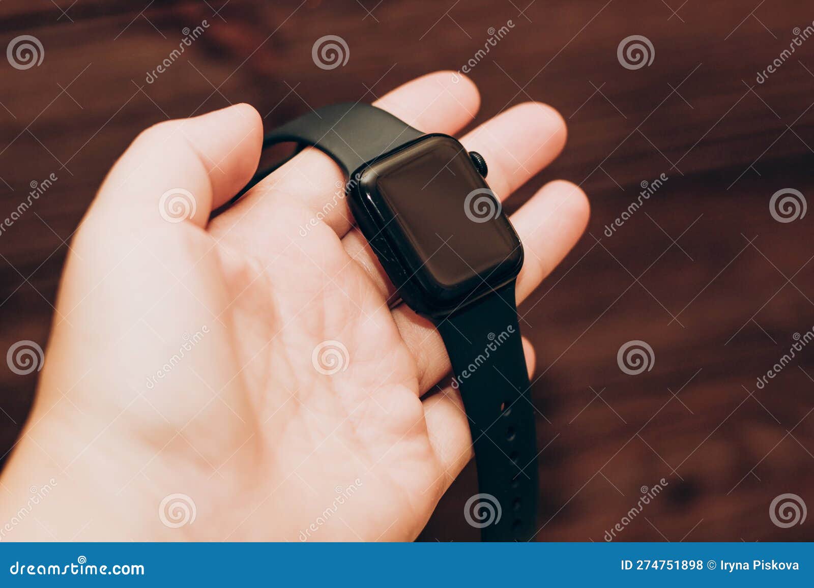 Black Technological Smart Watch in Hand. Stock Photo - Image of screen ...