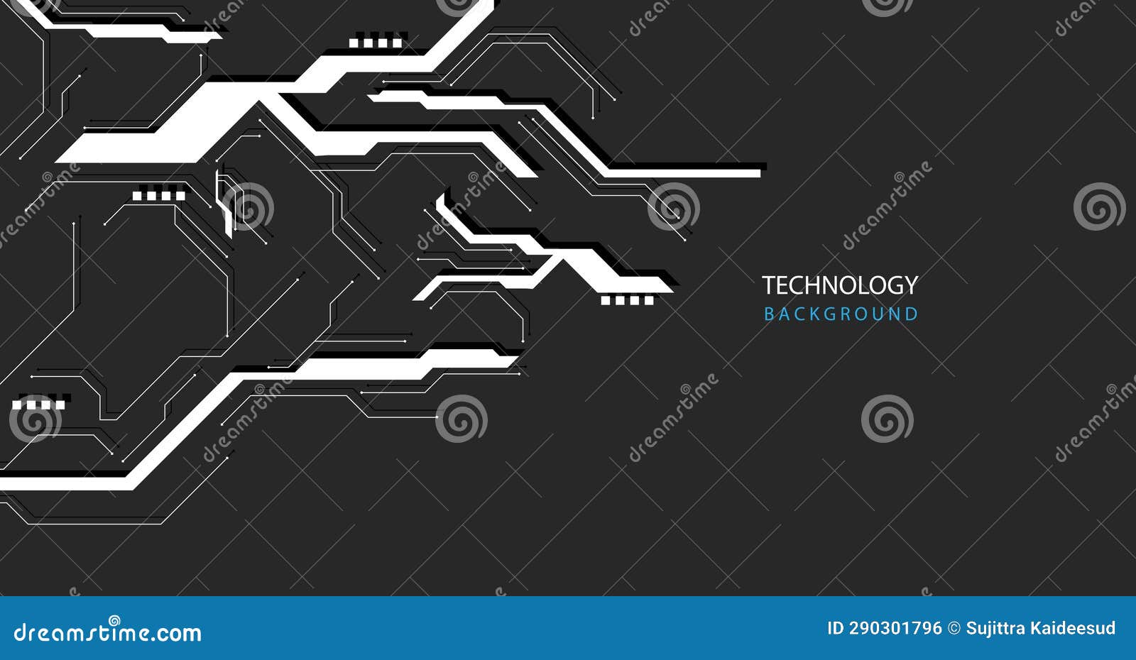 Black Technology Background with Circuit White Diagram Stock ...