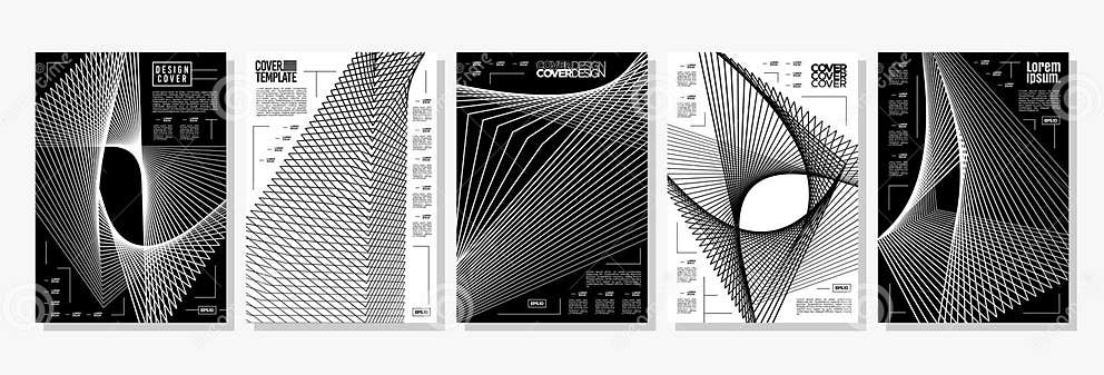 Black Technology Motion Sharp Line Abstract Cover Design Set Stock ...