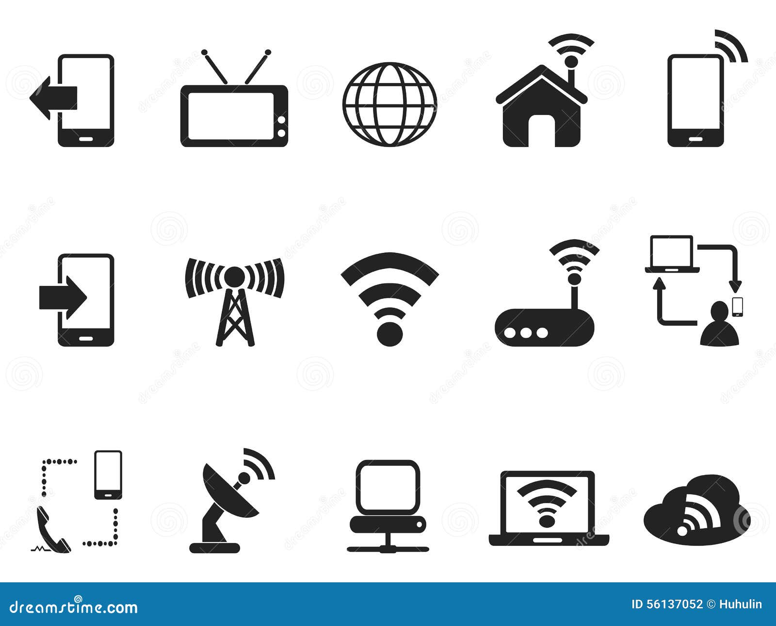 Black telecom icons set stock vector. Illustration of isolated - 56137052