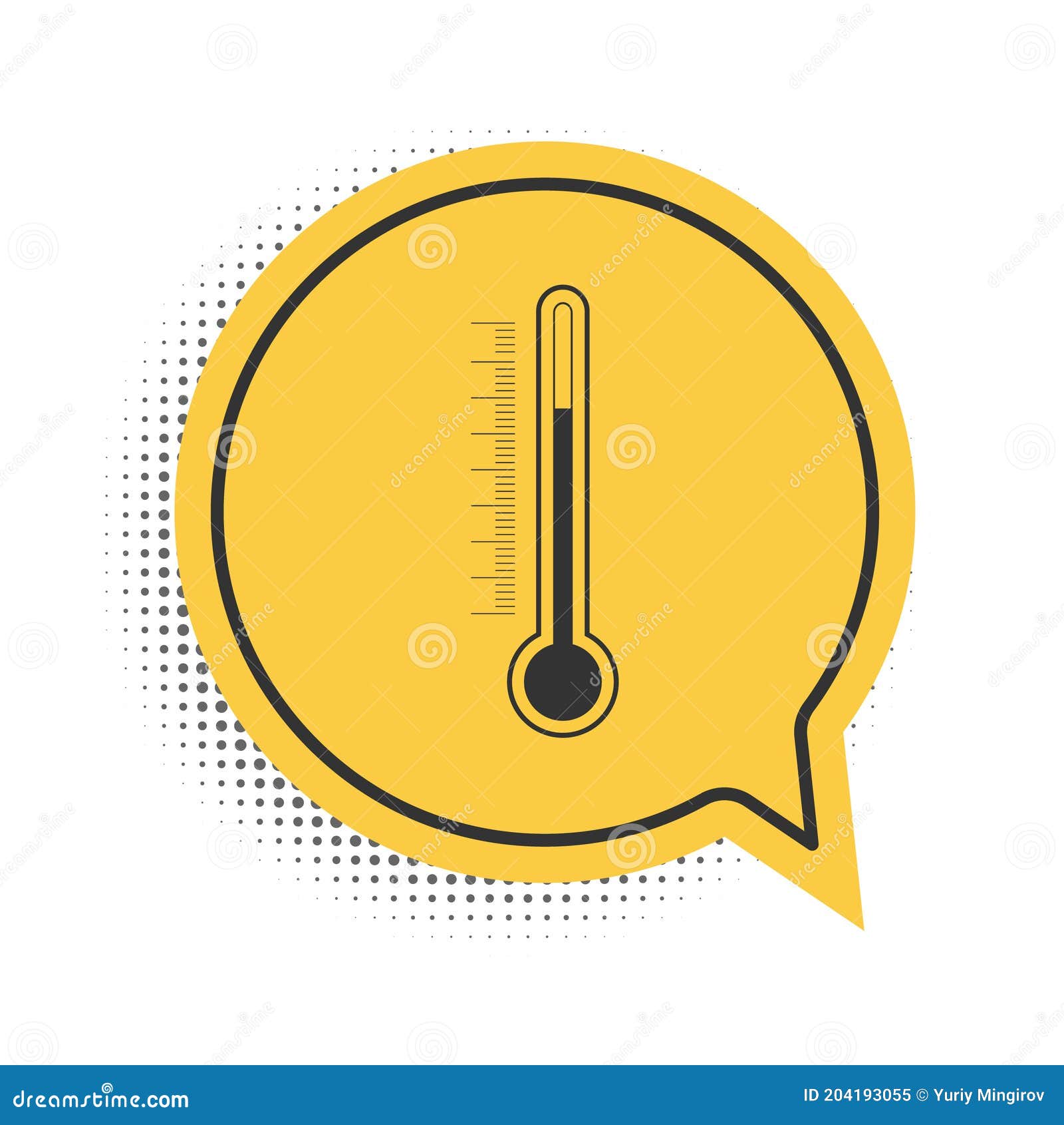 Black Thermometer Icon Isolated on White Background. Yellow Speech ...