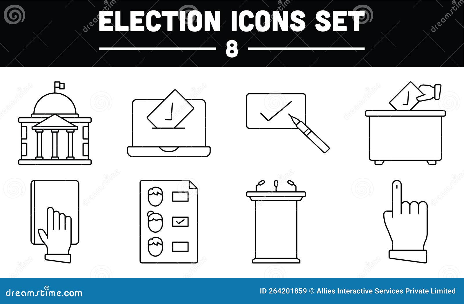 Black Thin Line Art of Election Icon or Symbol Stock Illustration ...