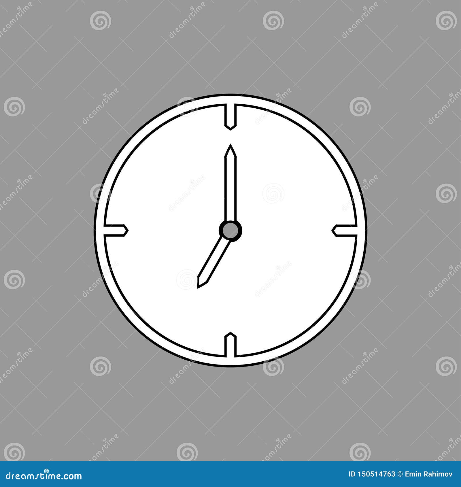 Black Thin Line Clock Icon On Grey Background 7 O`clock - Vector ... Black Thin Line Clock Icon On Grey Background 7 O`clock - Vector ...