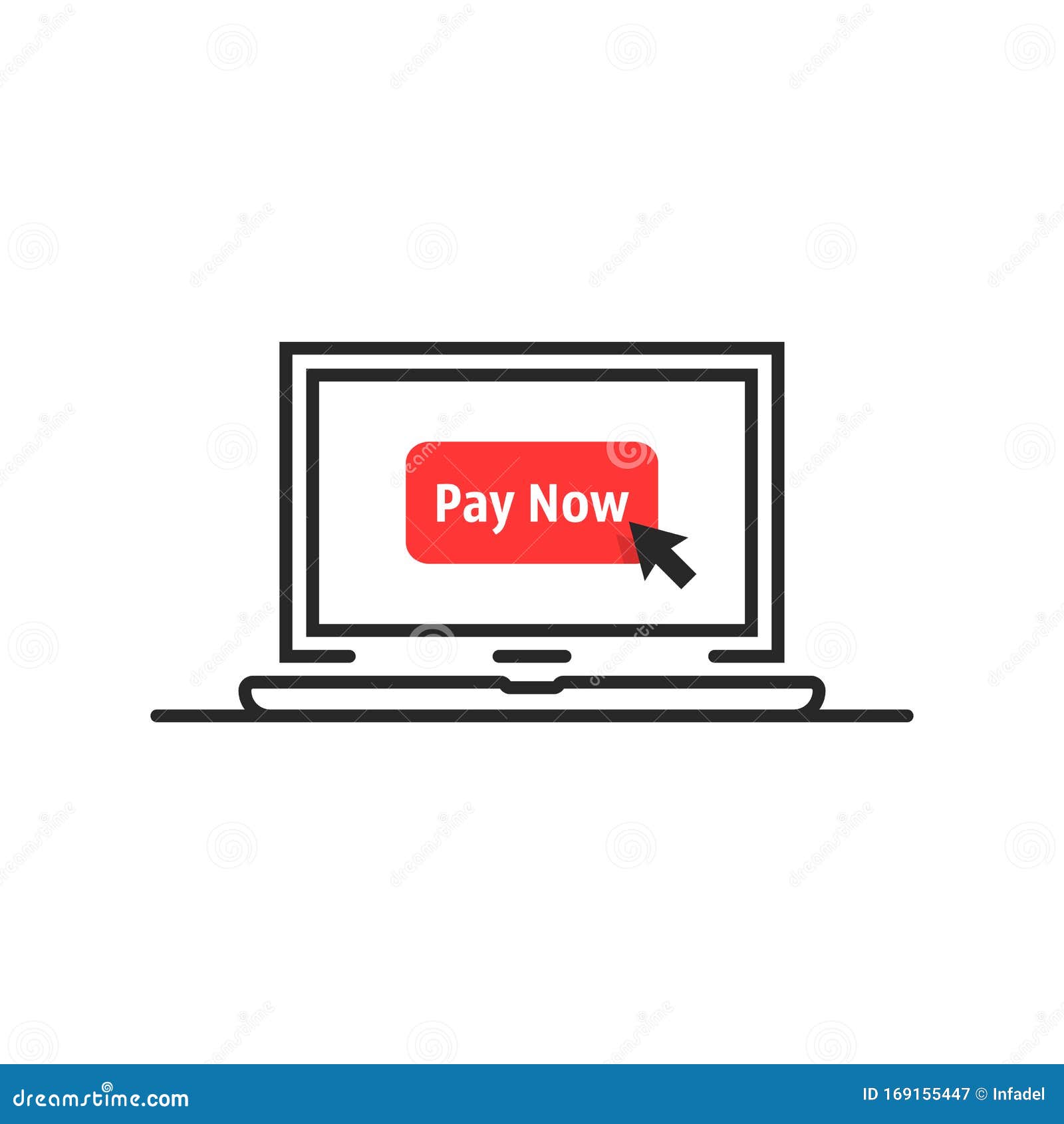 Black Thin Line Laptop with Pay Now Button Stock Vector - Illustration ...