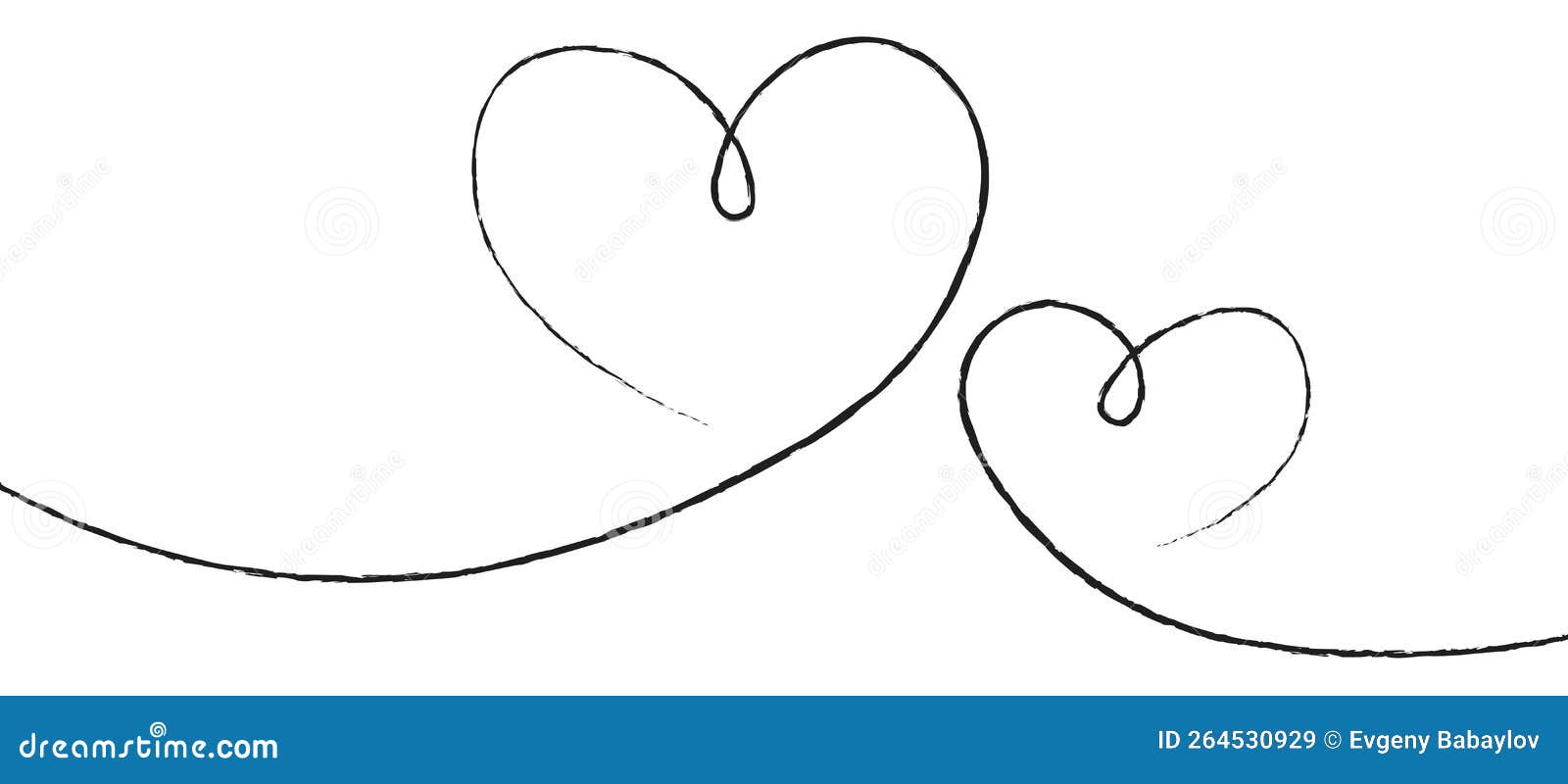 Black Thin Lines Two Love Hearts on a White Background - Vector Stock ...