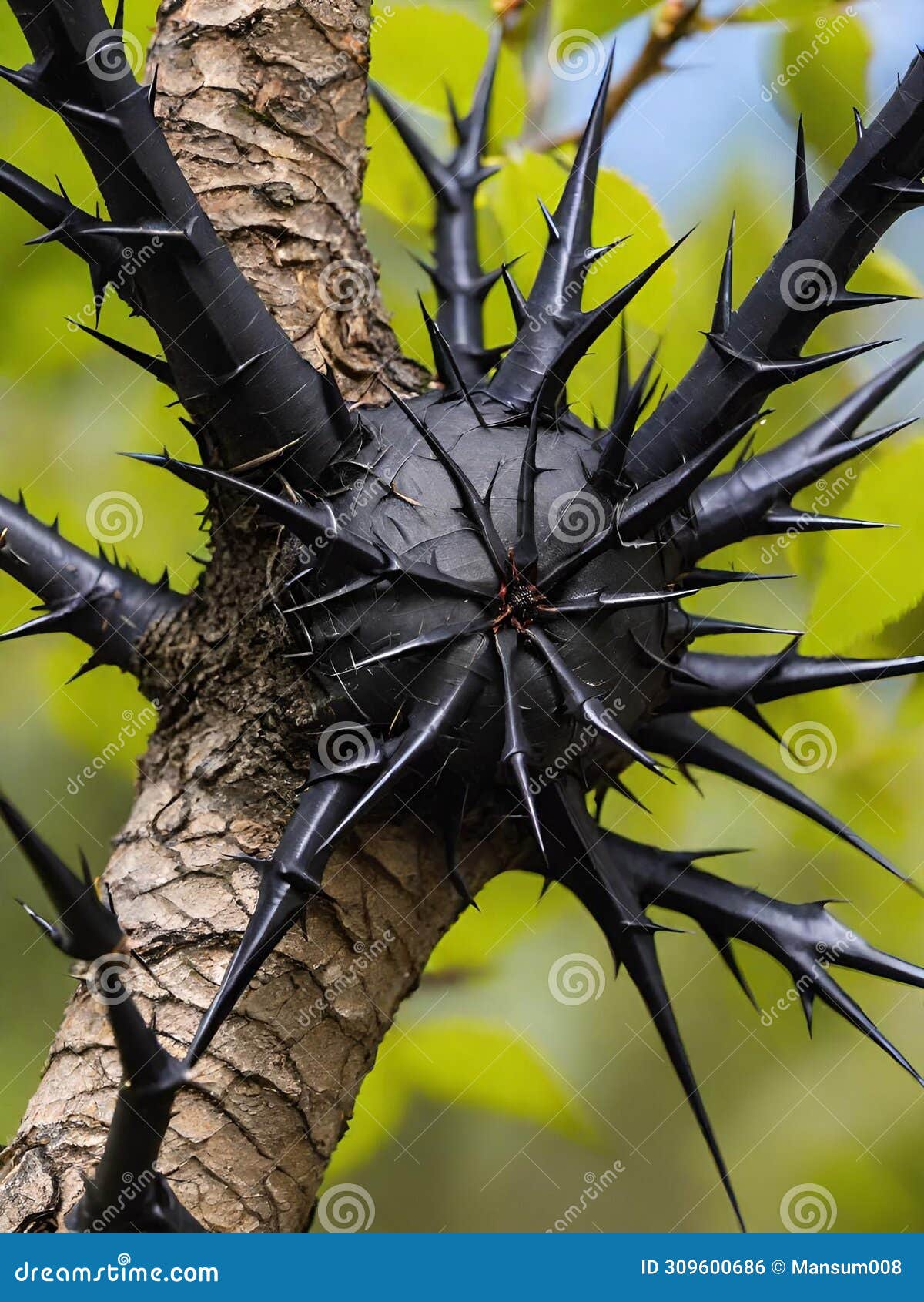 Black thorns of a tree stock illustration. Illustration of wood - 309600686