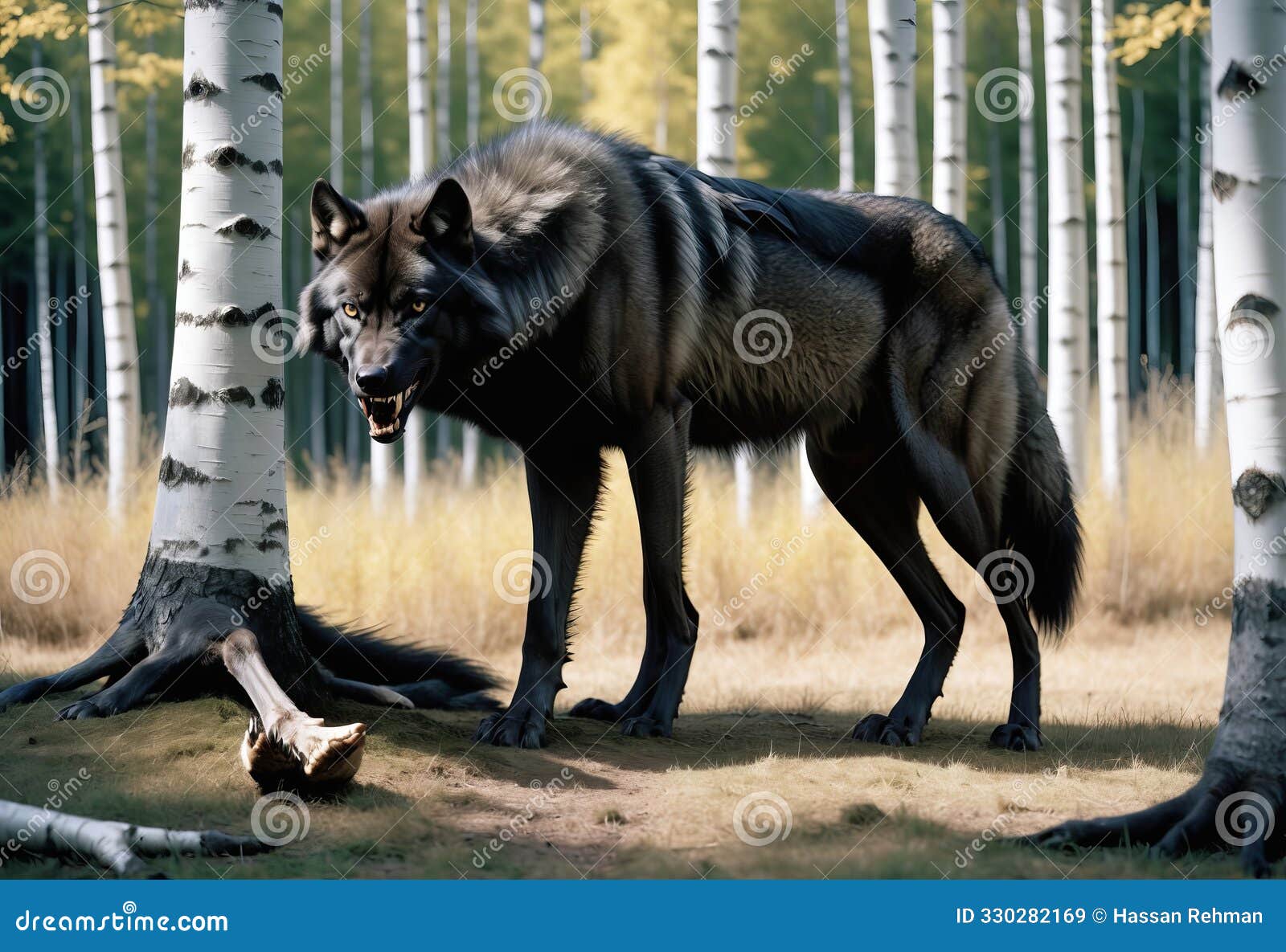 Black Timber Wolf with Deer Leg Stock Illustration - Illustration of ...