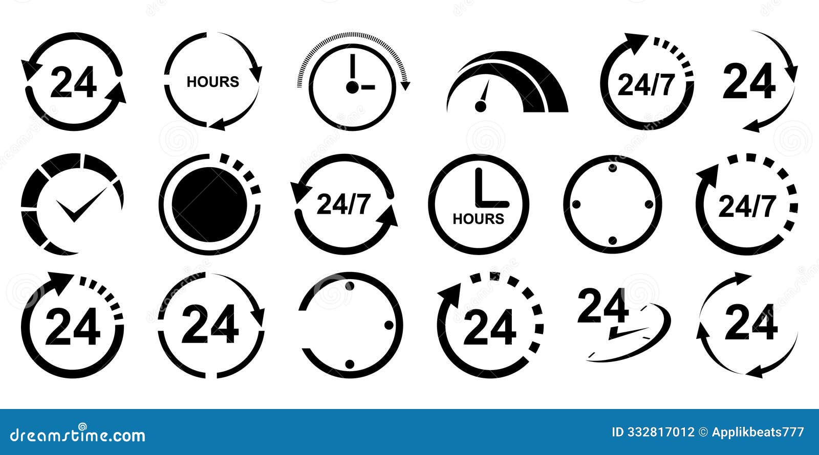 Black Time Arrow Icon Collection. 24 Hours Clock Circle Arrow Icons ...