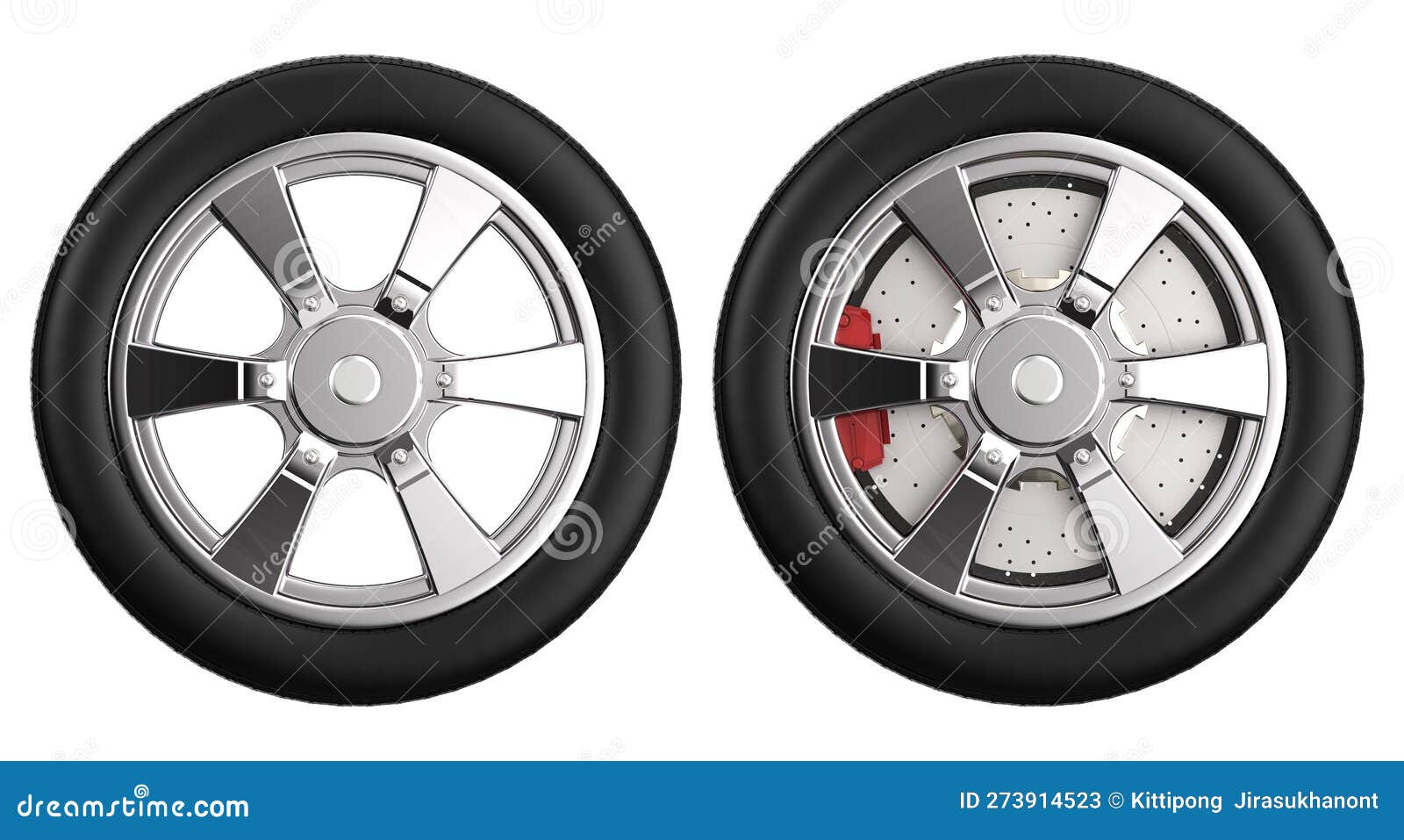 Black Tire with Metallic Wheel Isolated on White Stock Illustration ...