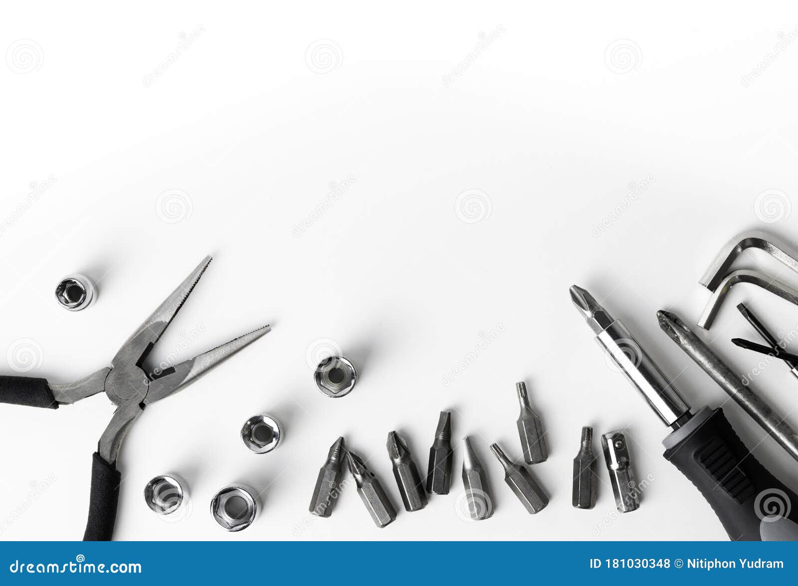 Black Tone Tools Collection Placed on a White Background Stock Photo ...