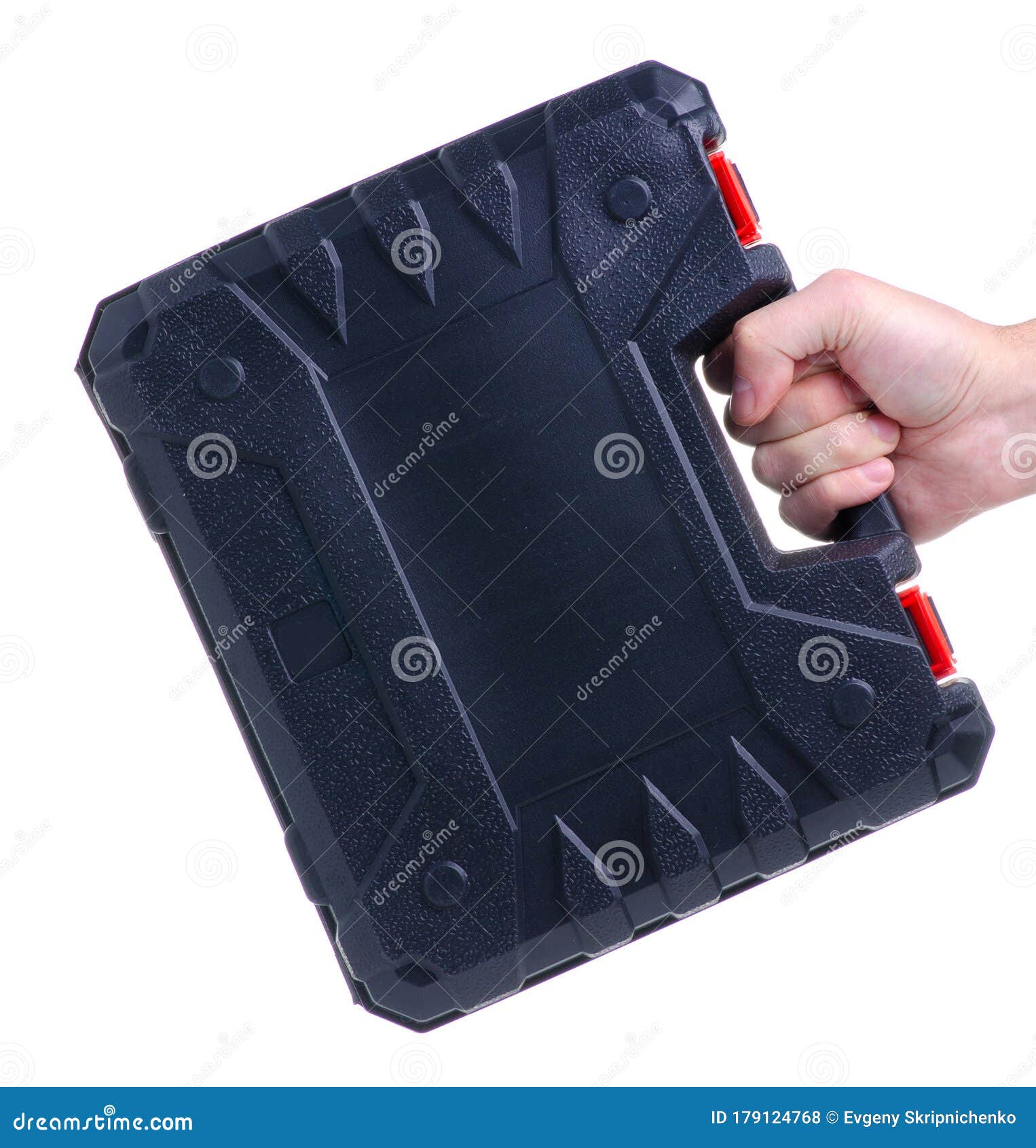 Black tool box in hand stock photo. Image of closed - 179124768